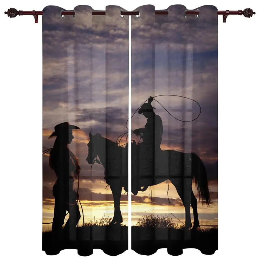 Horses Sunset Lake Scenery Window Curtains Bedroom Kitchen Decor ...