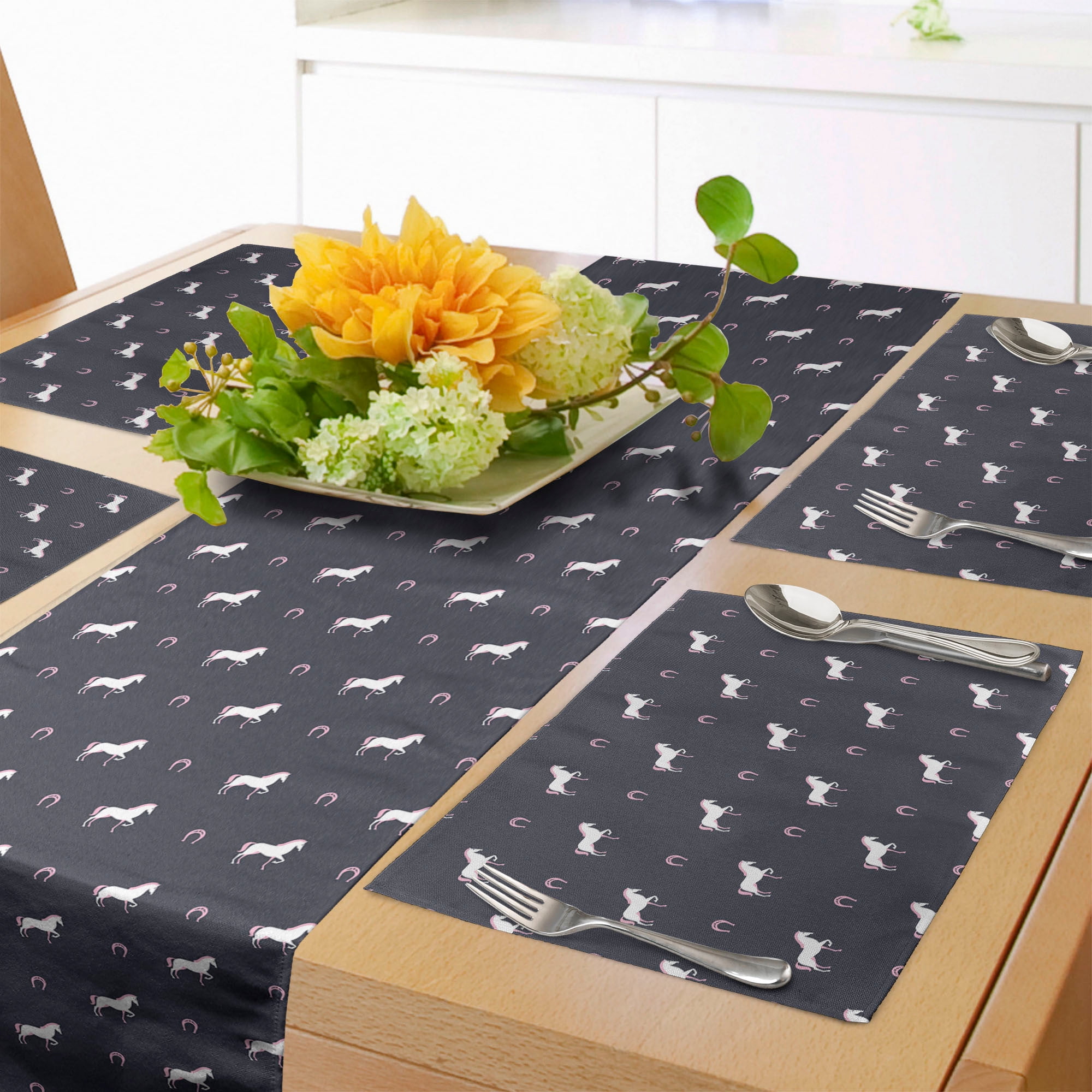 Horses Table Runner & Placemats, Animal Pattern Sublime Mustang ...