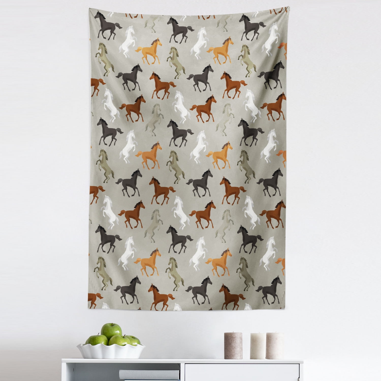 Horses Tapestry, Abstract Stallions Simple Design Animals Galloping ...