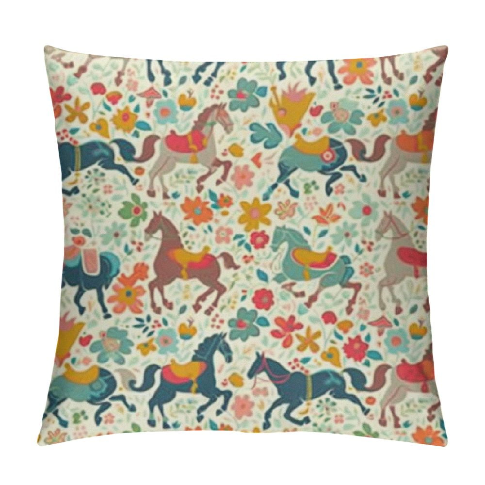 Horses Throw Pillow Cushion Case Carriage with Stallions Abstract s ...