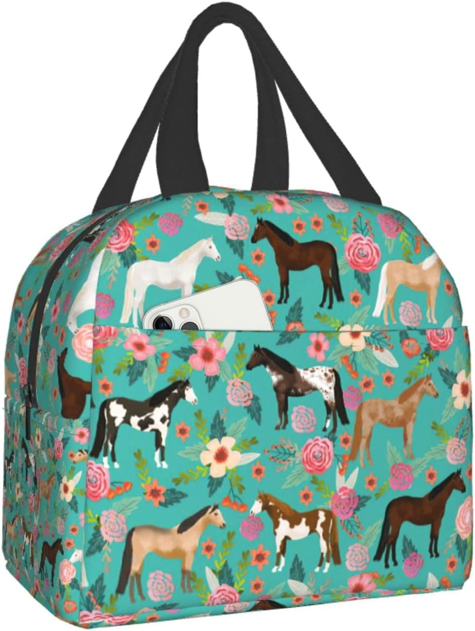 Horses and Flowers Insulated Lunch Bag Leakproof Lunch Bag for Adults ...