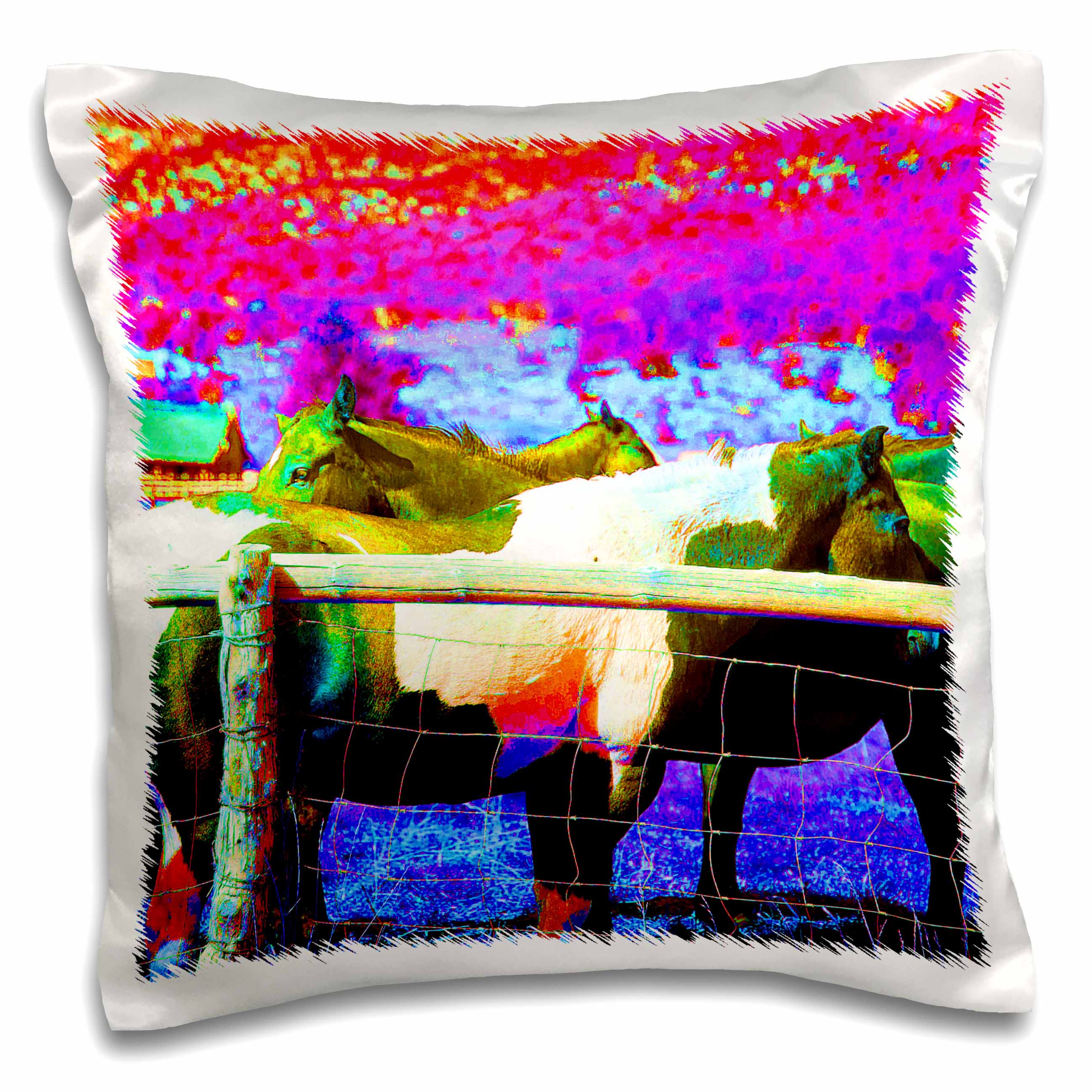 3dRose, Horses finished in neon colors for fun and children, 16x16 inch ...