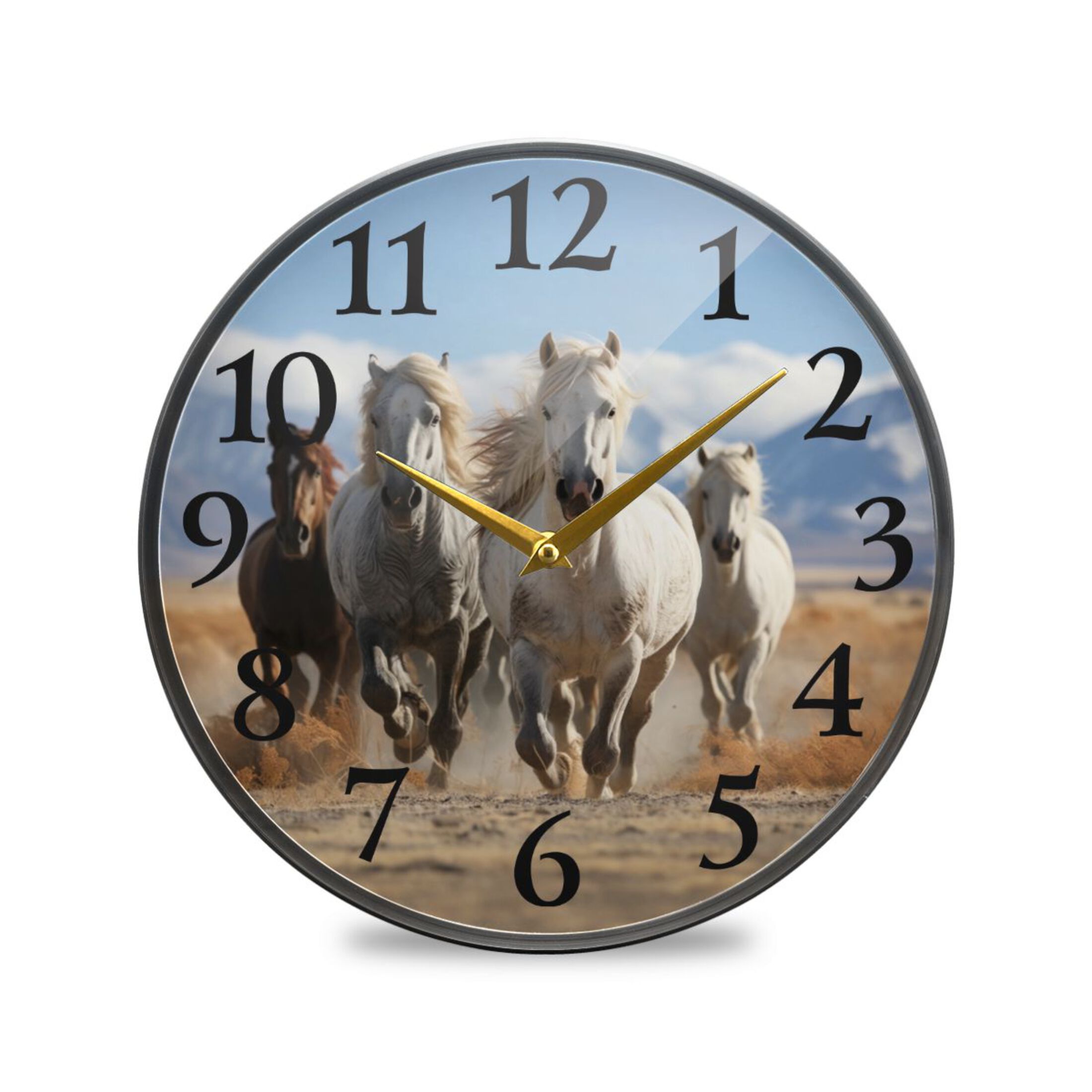 Horses on Field Wall Clocks Battery Operated 11.9 Inch Round Clock ...