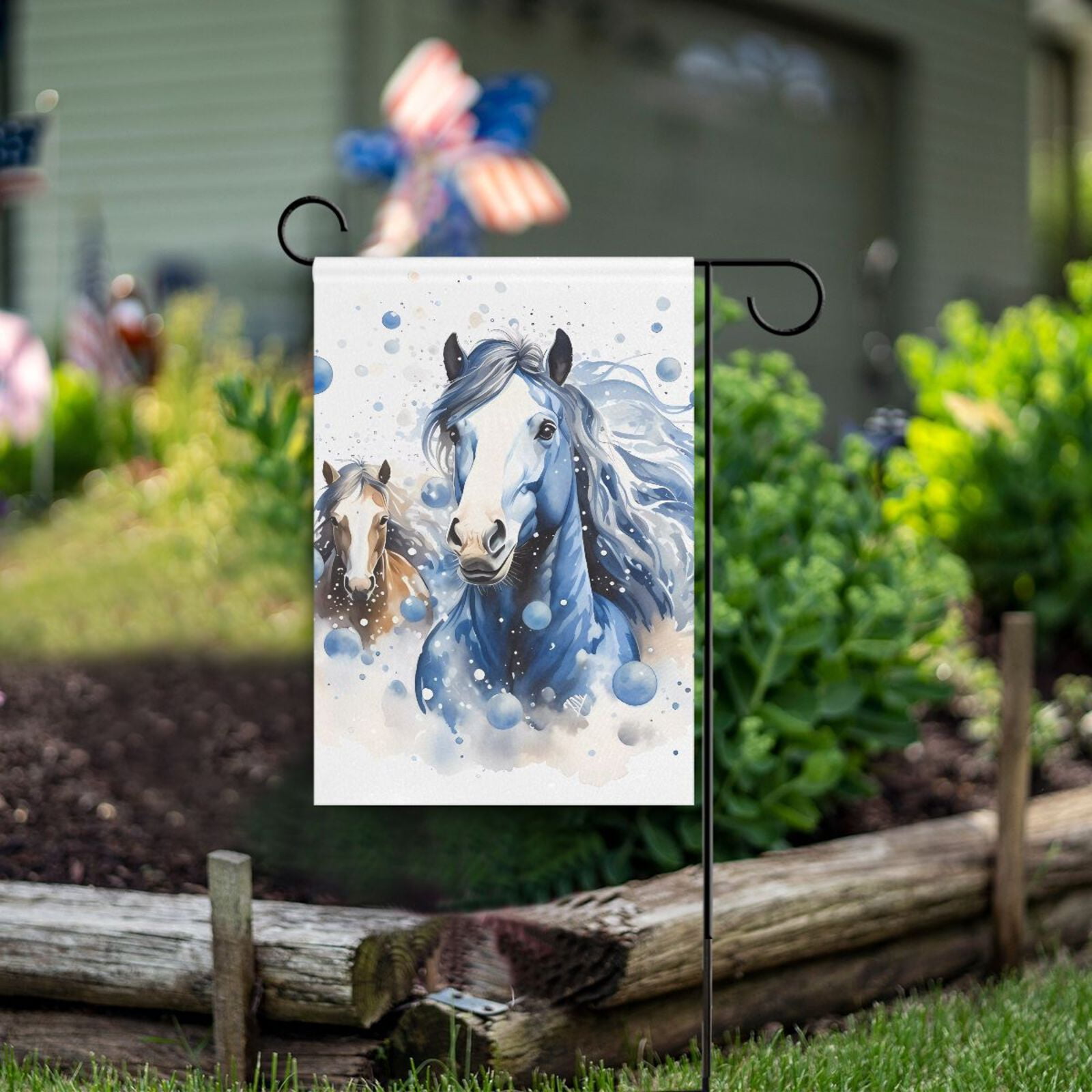 Horses with Bubbles Garden Flag Double Sided Outdoor Banners for ...