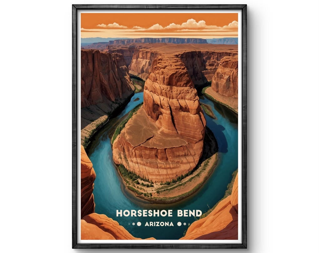 Horseshoe Bend Vintage Poster - Arizona Usa - Stunning Landscape Wall ...