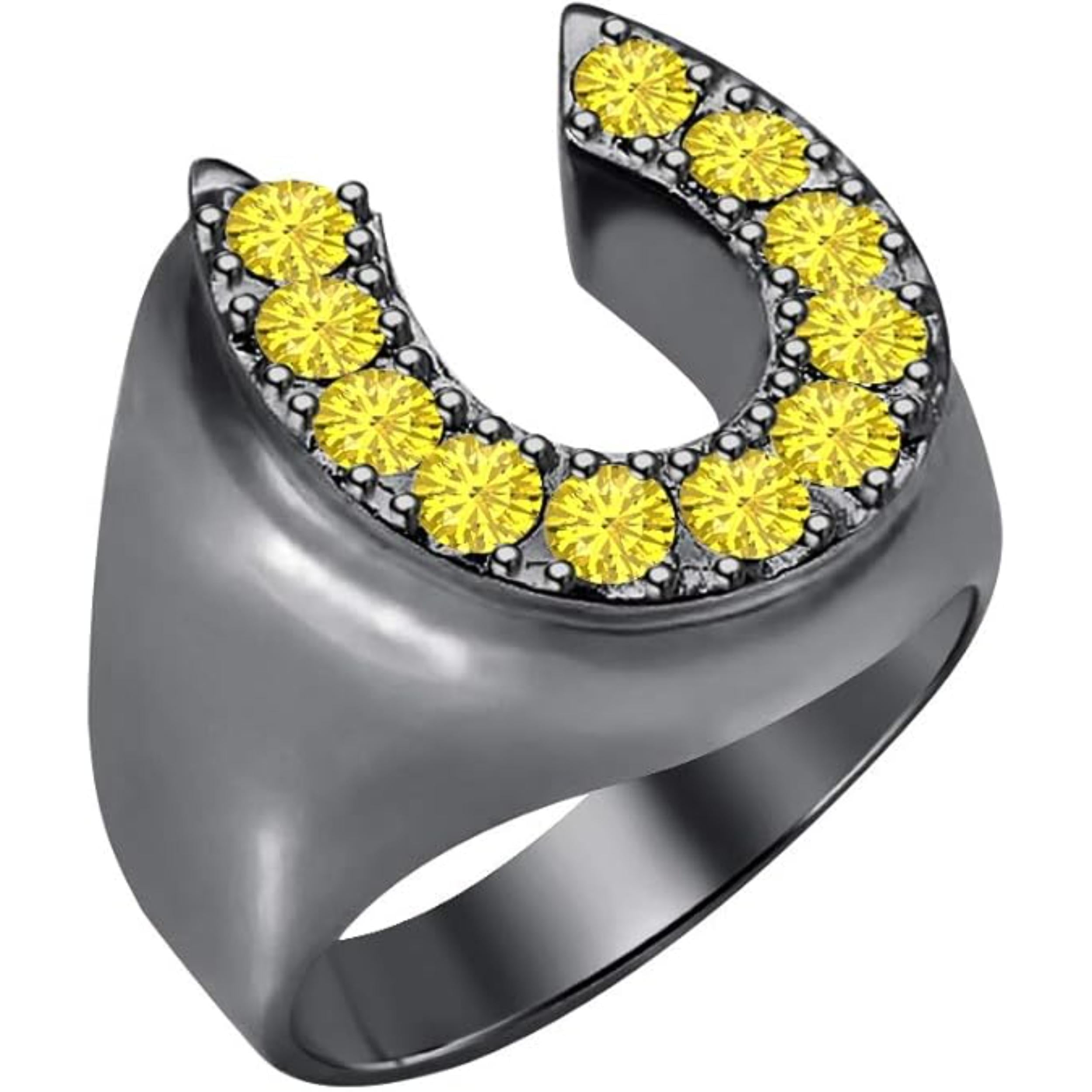 Horseshoe Ring 925 Sterling Silver 14K Black Gold Finish Round Cut ...