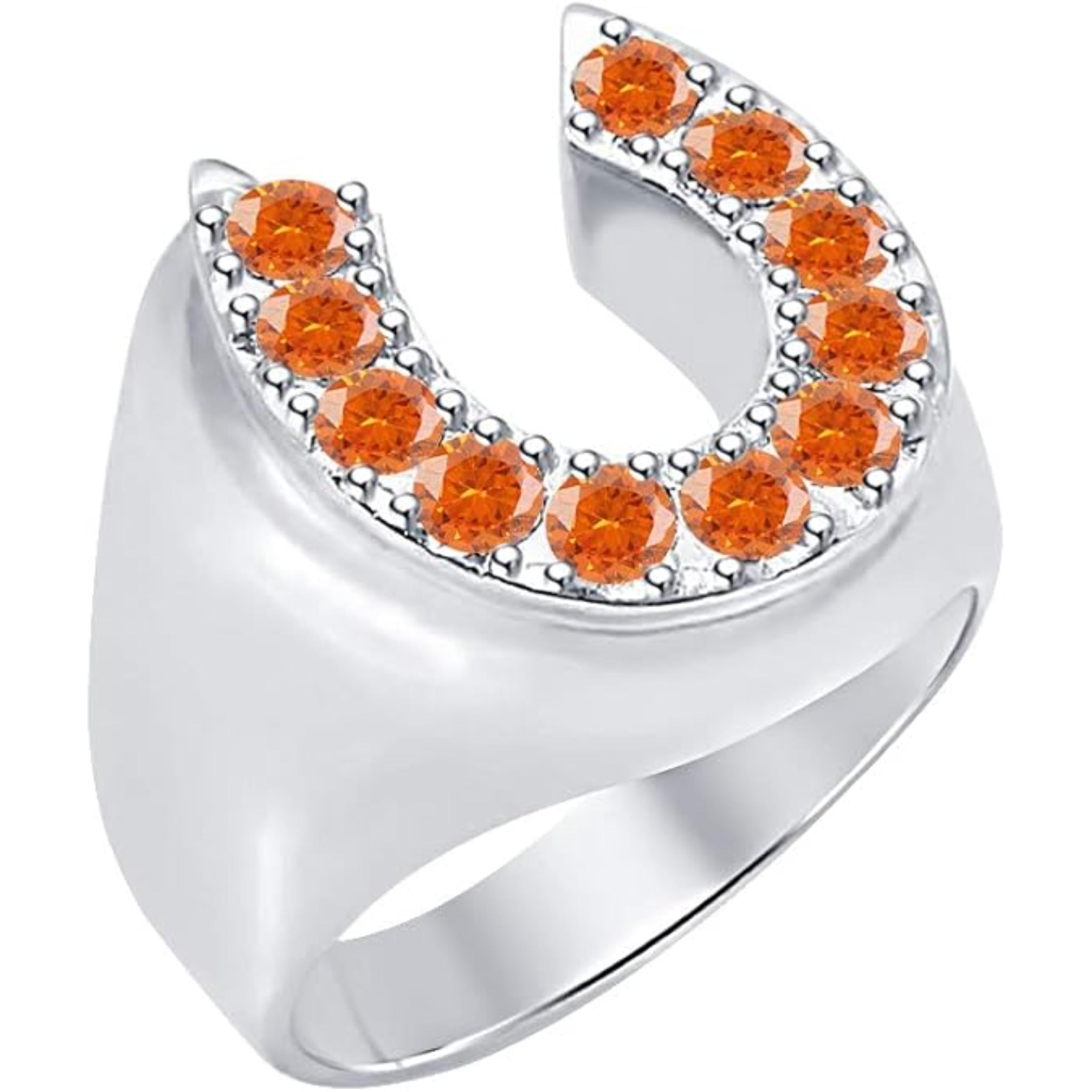 Horseshoe Ring 925 Sterling Silver 14K White Gold Finish Round Cut ...