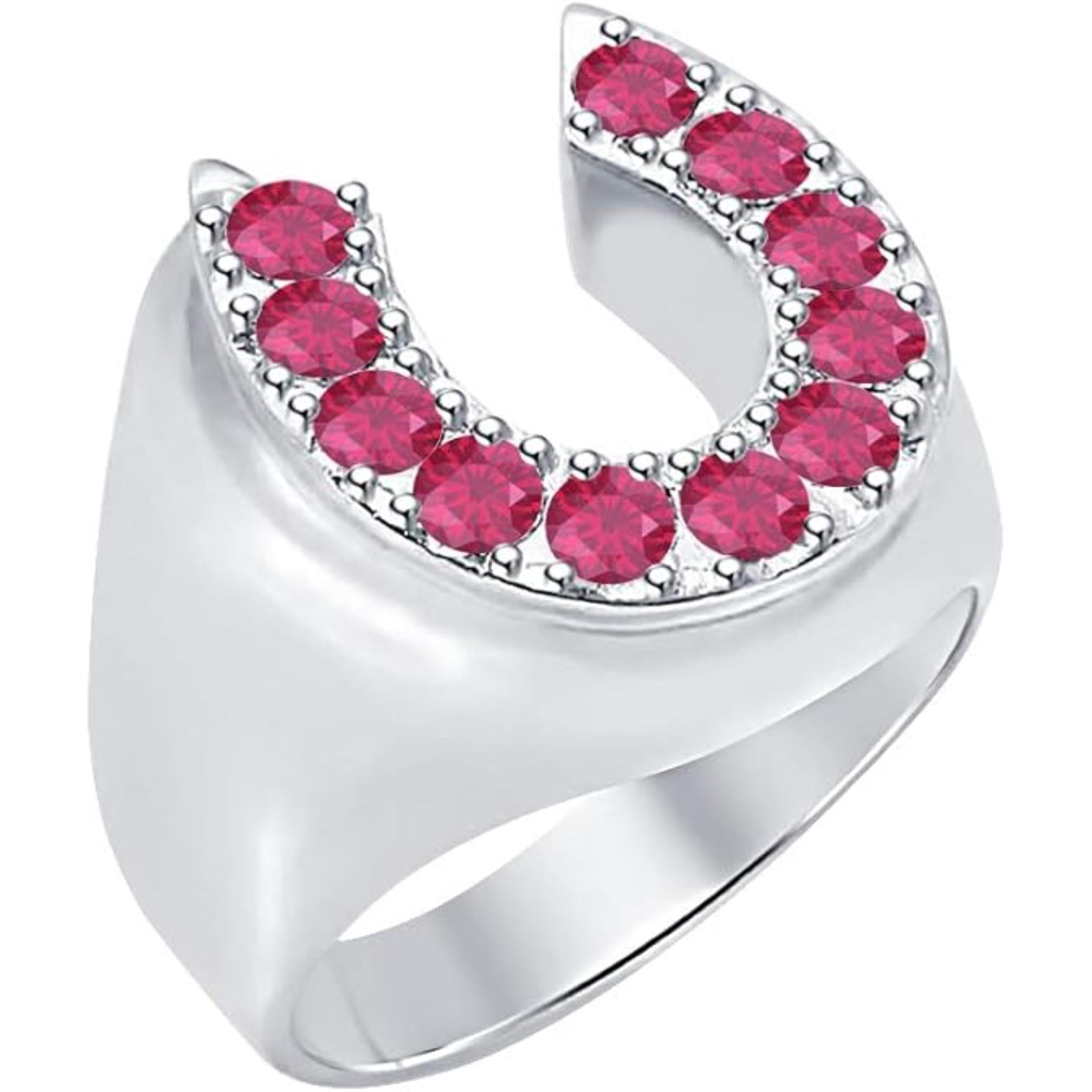 Horseshoe Ring 925 Sterling Silver 14K White Gold Finish Round Cut Pink ...