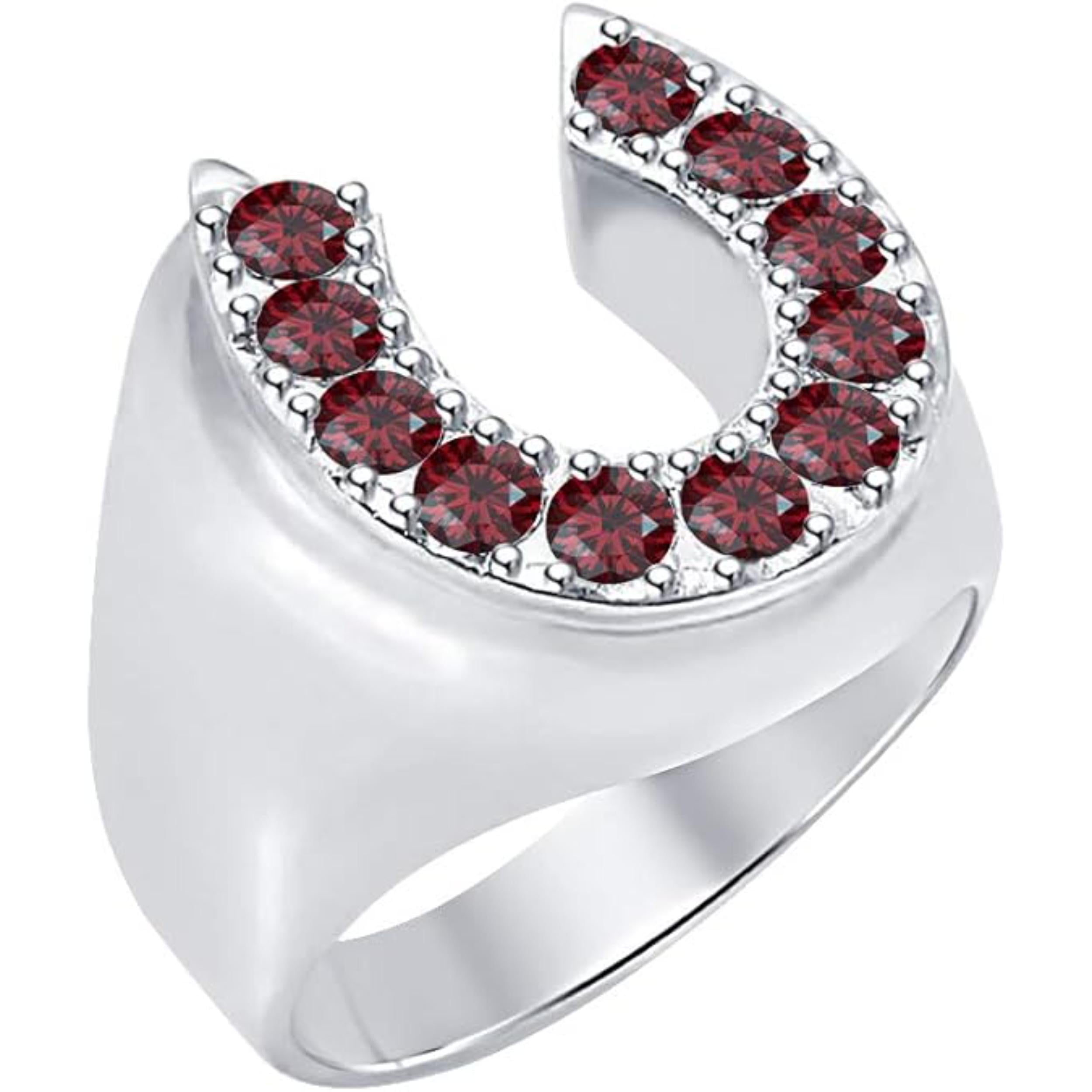 Horseshoe Ring 925 Sterling Silver 14K White Gold Finish Round Cut Red ...