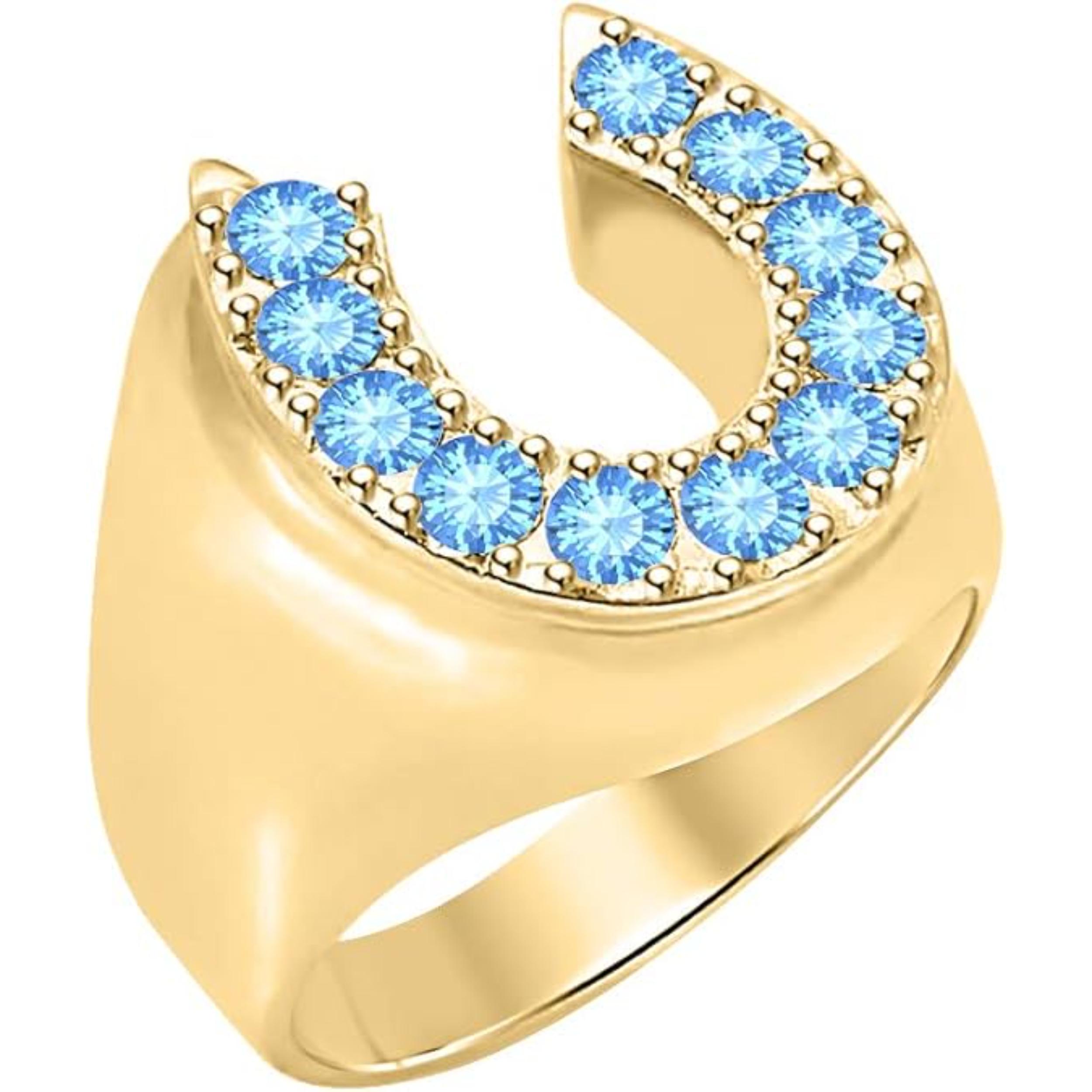 Horseshoe Ring 925 Sterling Silver 14K Yellow Gold Finish Round Cut ...