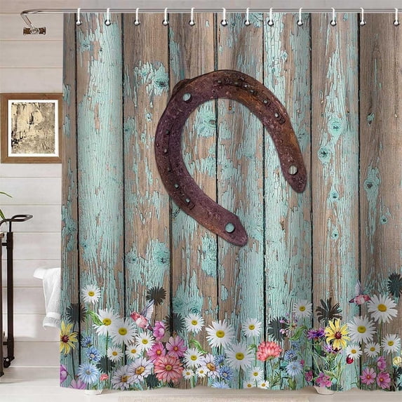 Horseshoe Shower Curtain, Western Shower Curtain, Colorful Daisy Floral ...