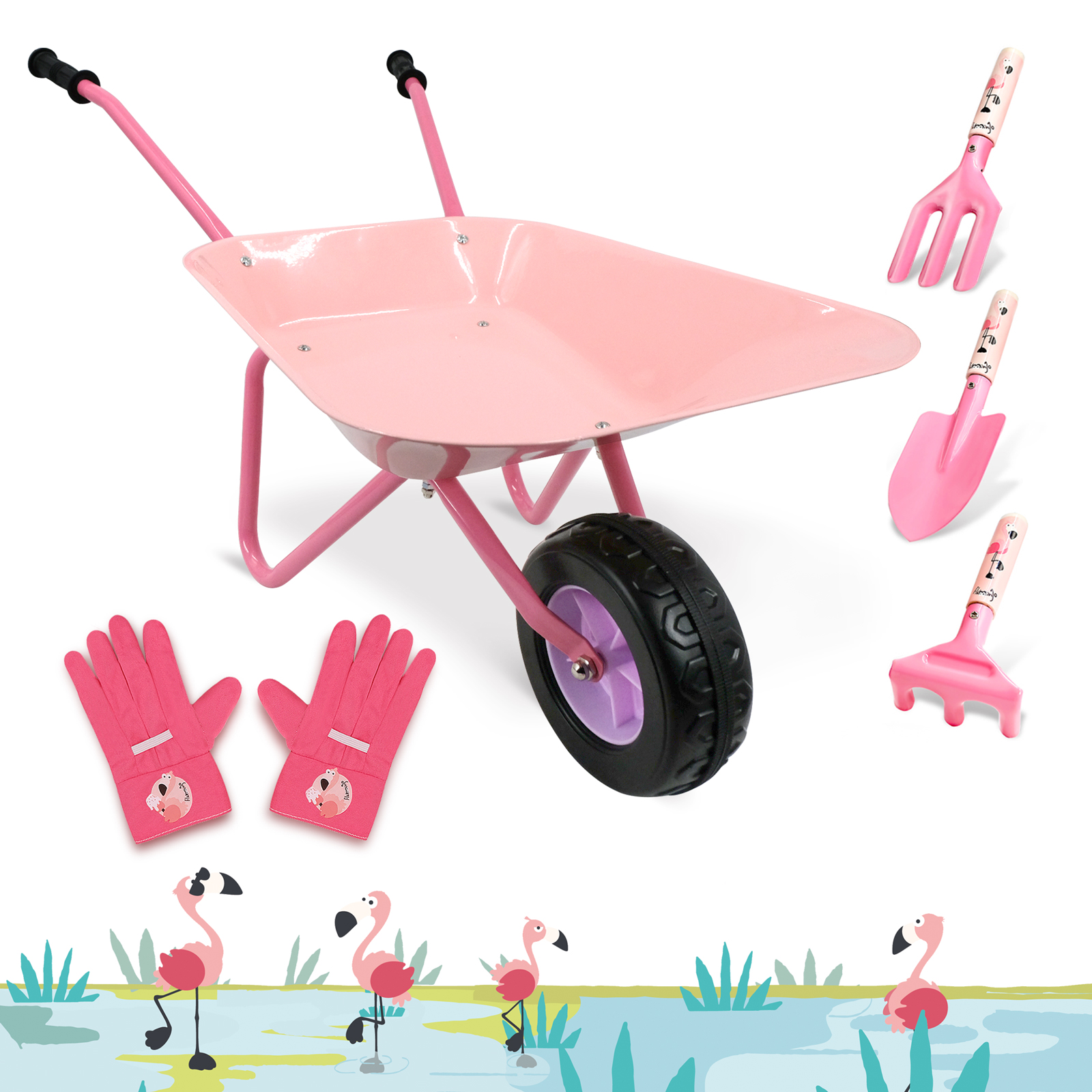 Gymax Kids Metal Wheelbarrow Children's Size Ourdoor Garden Backyard ...
