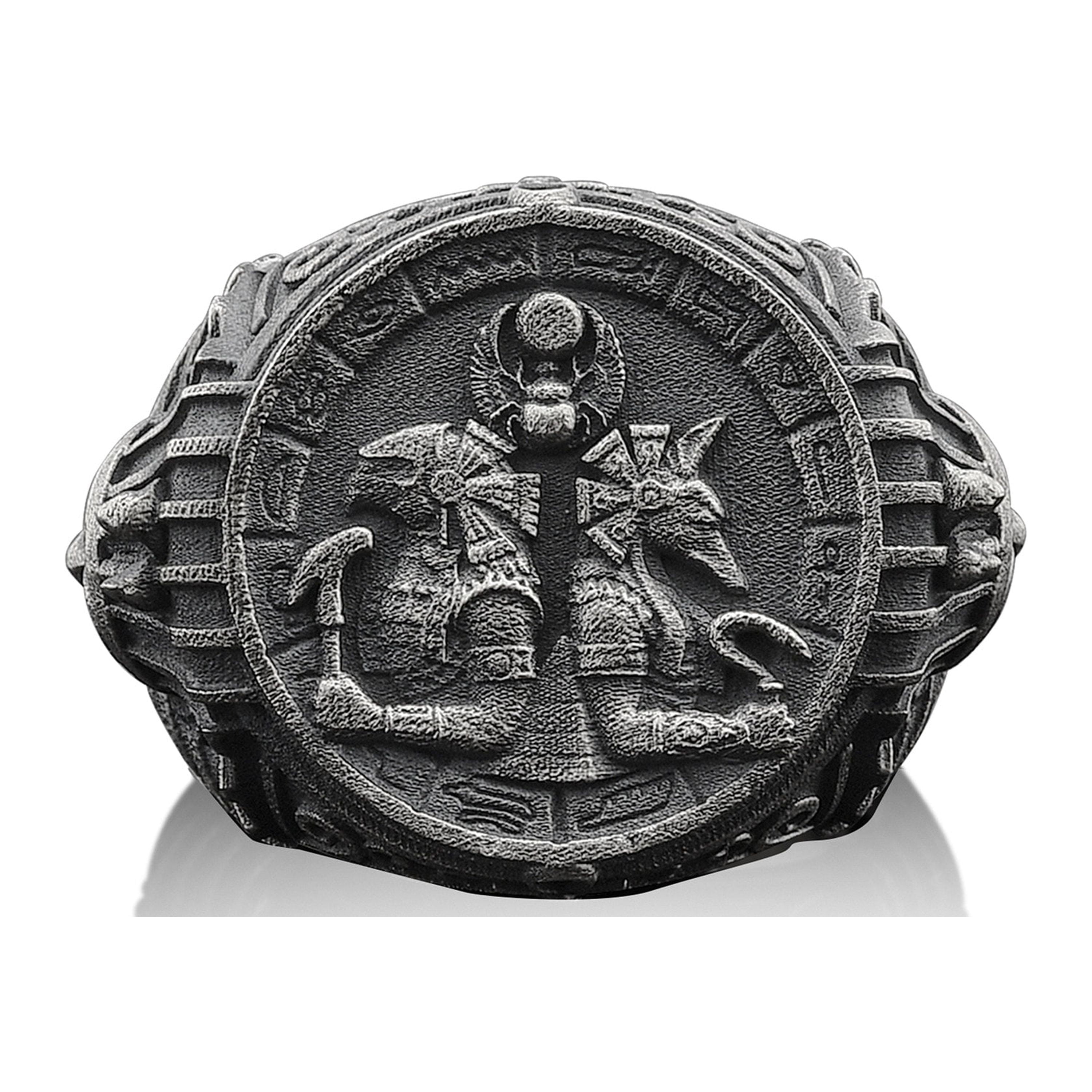 Horus Engraved Anubis Handmade Silver Mens Ring, Egyptian God Sterling ...