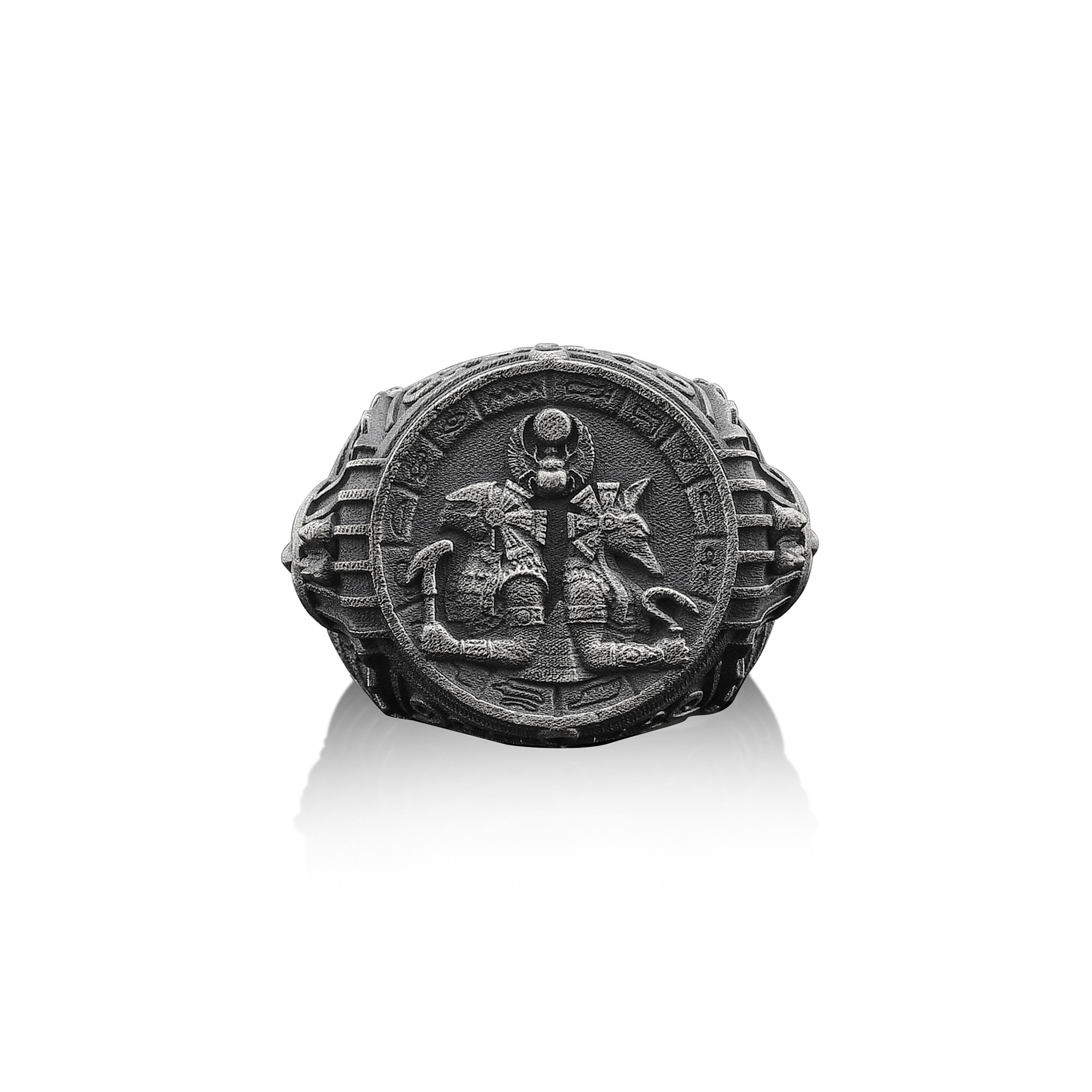 Horus Engraved Anubis Handmade Silver Mens Ring, Egyptian God Sterling ...