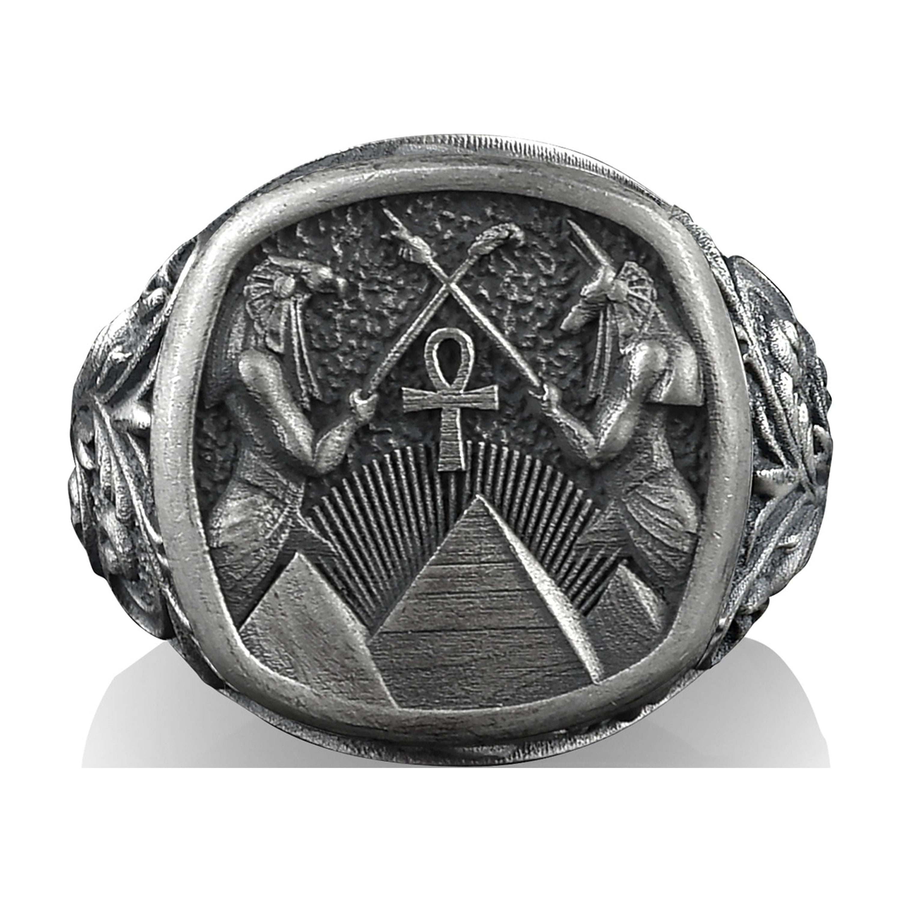 Horus and Anubis Square Cushion Signet Ring, Sterling Silver Mens Rings ...