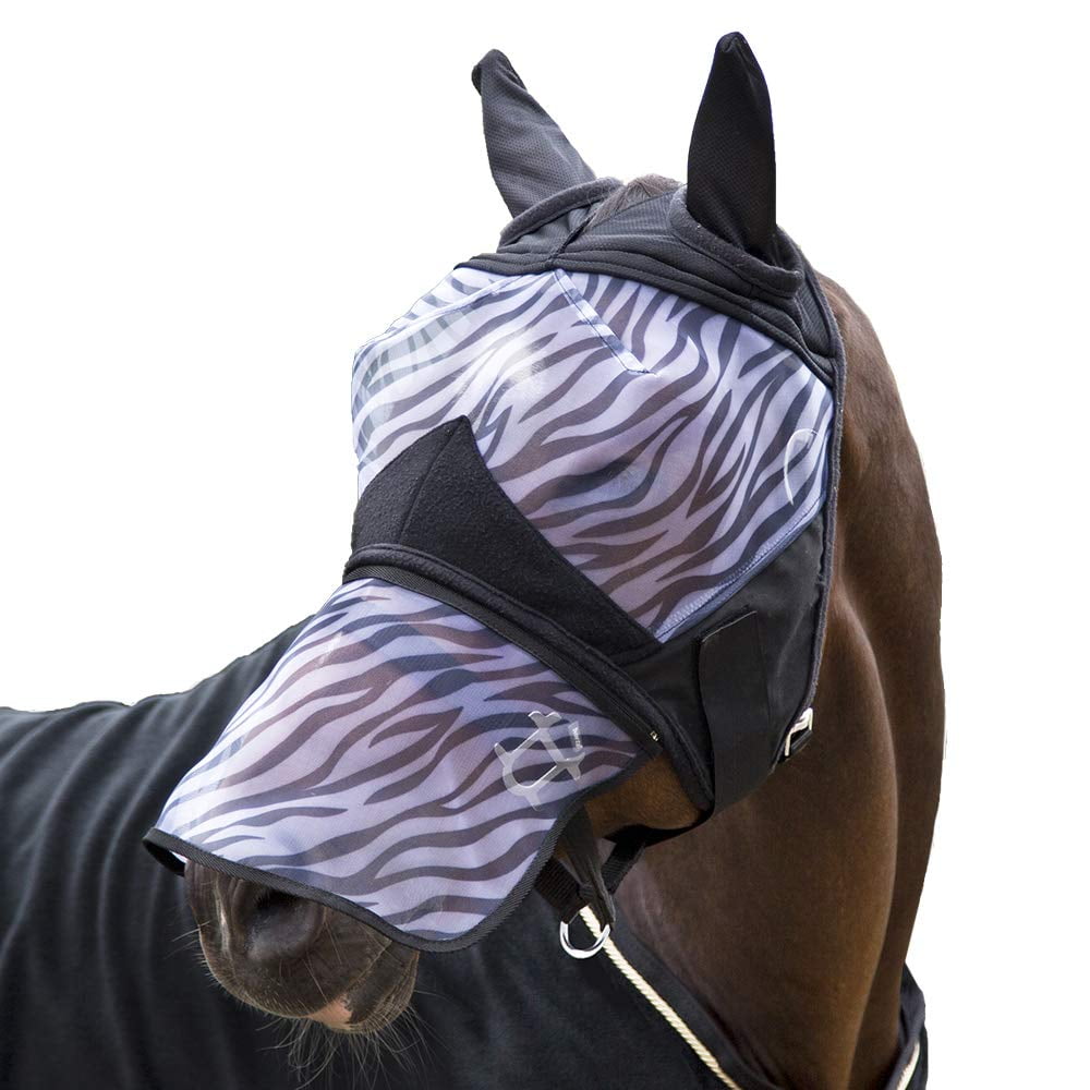 HORZE Zebra Pattern Mesh Insect and Fly Mask with Detachable Nose ...