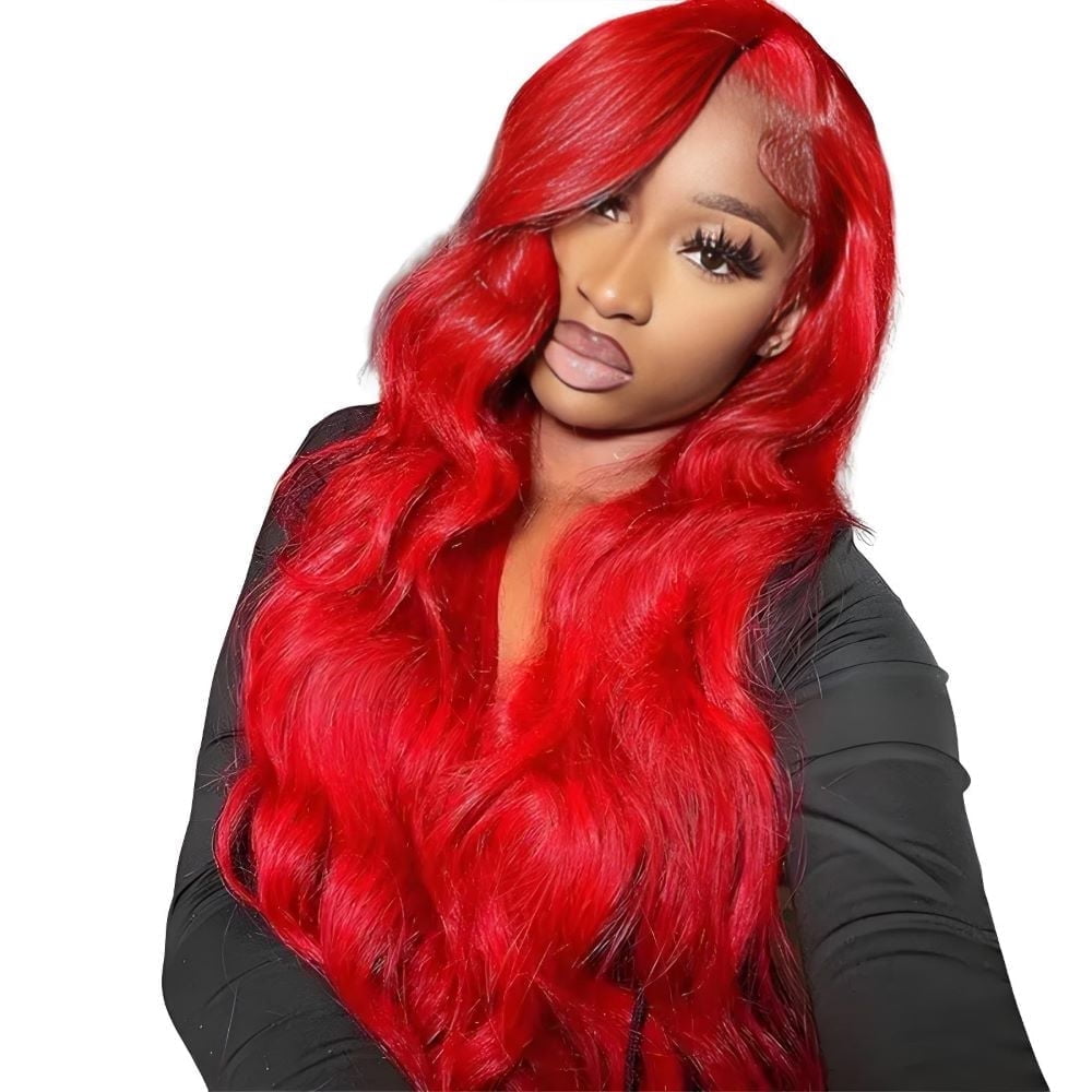 13x6 Lace Front Wig Natural Body Wave 30" Classic Red 100% Human Hair ...