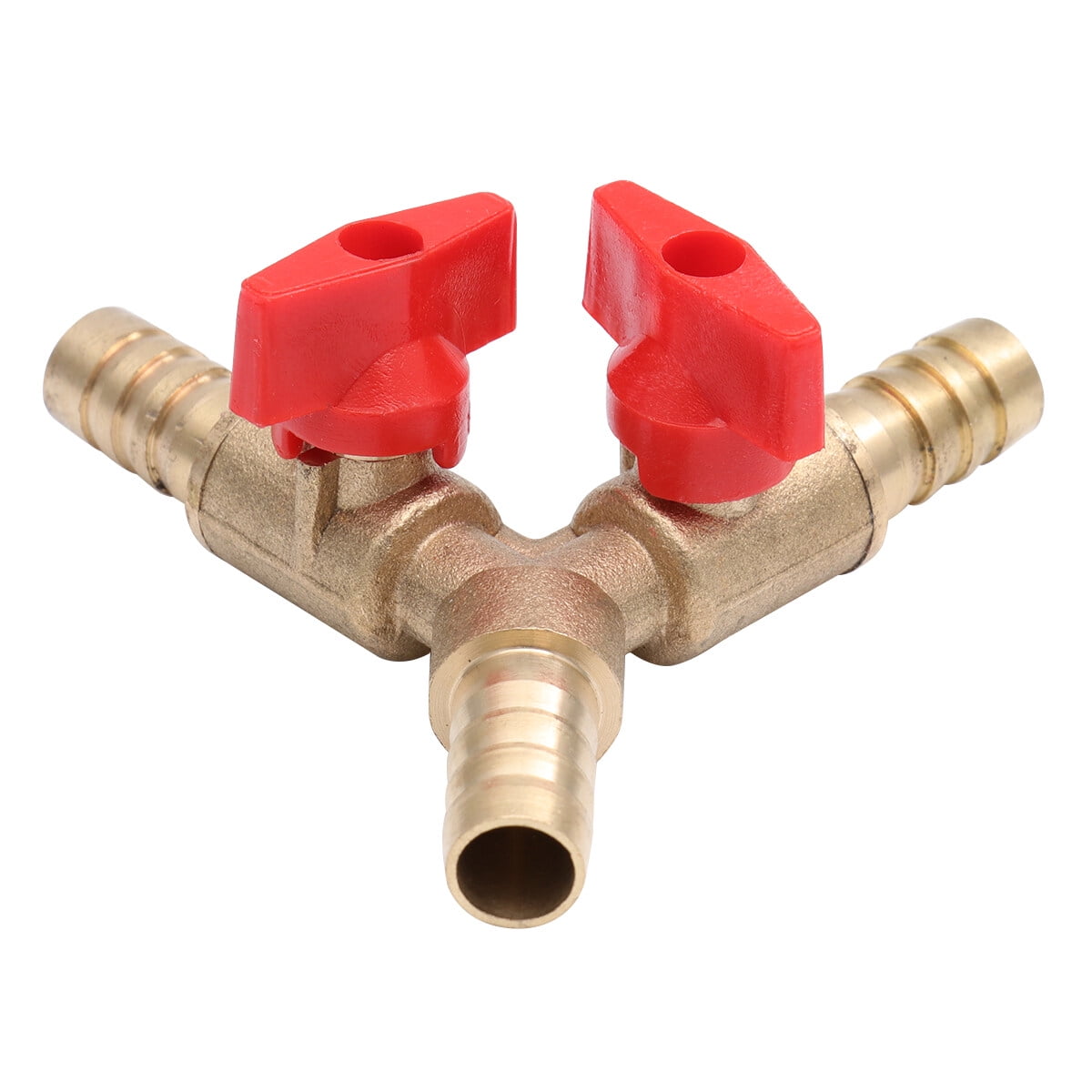 ULTNICE Barb Hose Fitting Three-way Valve Brass Golden Red 1Pack 10mm ...