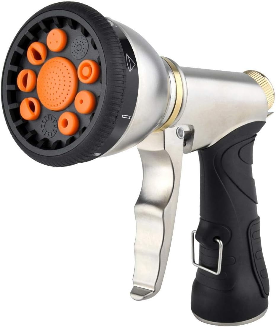 Hose Nozzles 9 Adjustable Patterns Hose Spray Nozzle Heavy Duty Metal ...
