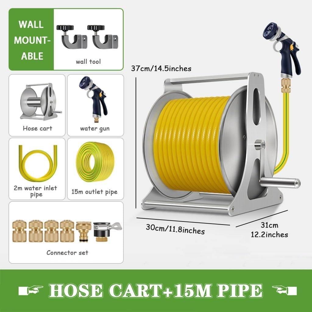 Hose Reel Cart Stainless Steel Alloy Garden Hose Organizer with Water ...