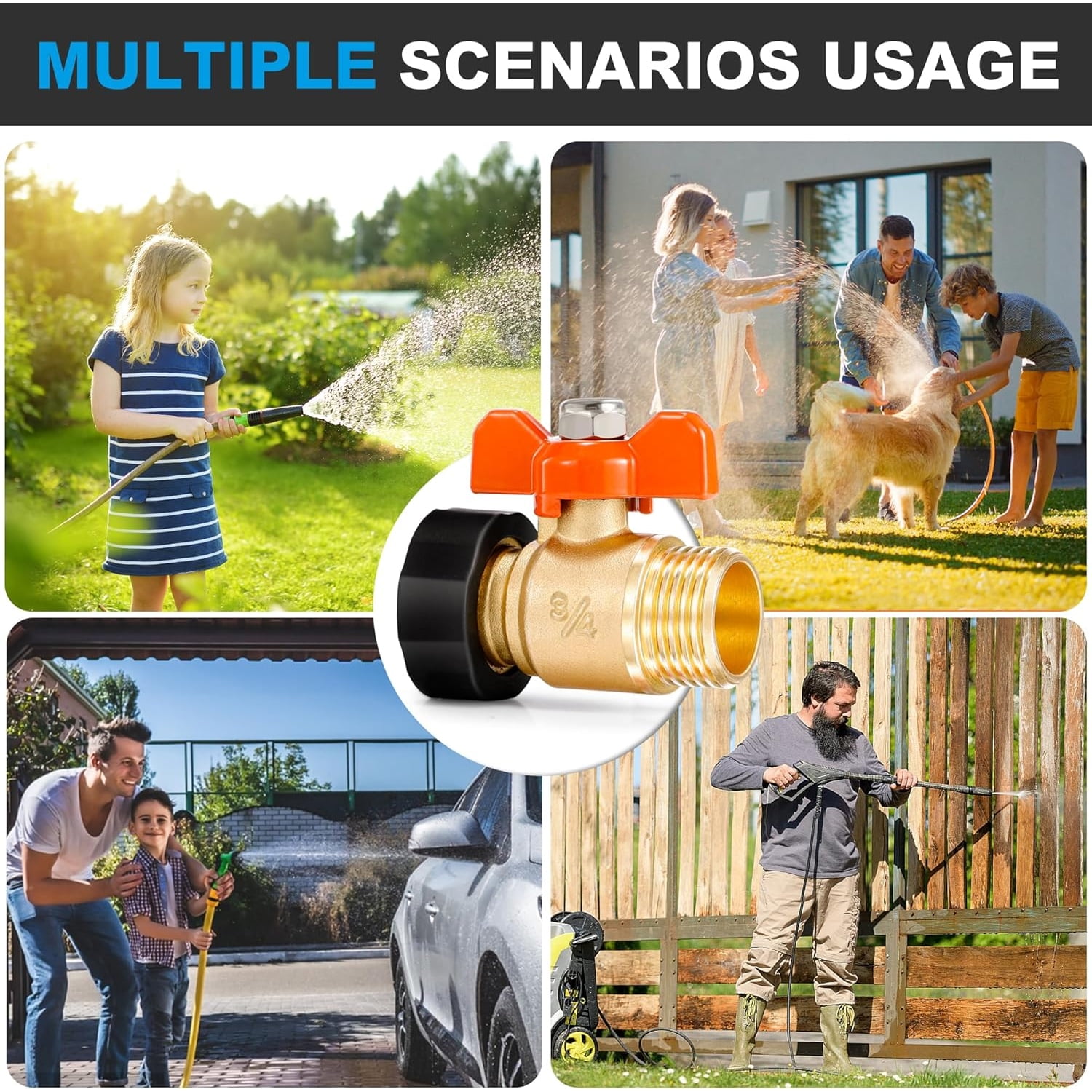 Hose Shut-Off Connector, Outdoor 3/4” Garden Tap Adapter with Smooth ...