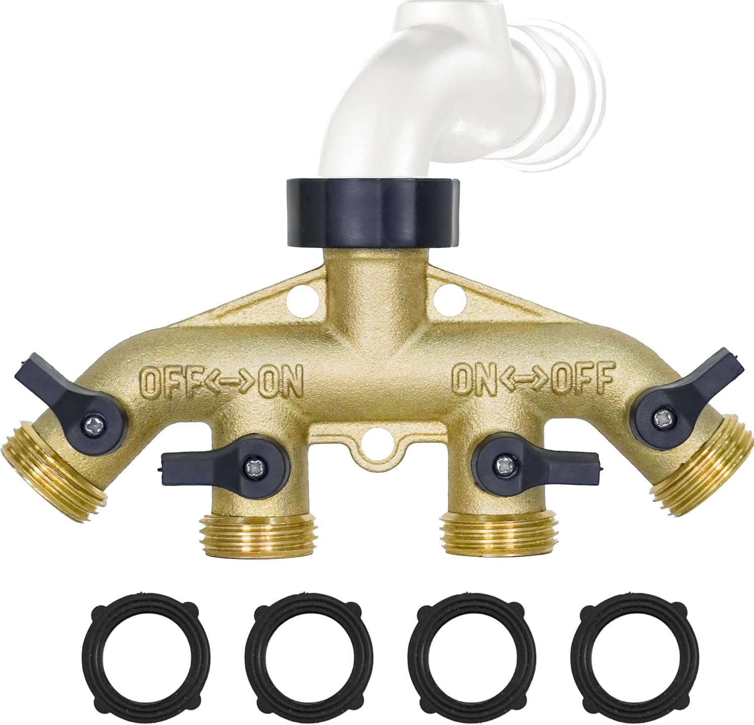 Hose Splitter 4 Way Diivoo Heavy Duty Brass Hose Y Connector, High Flow ...