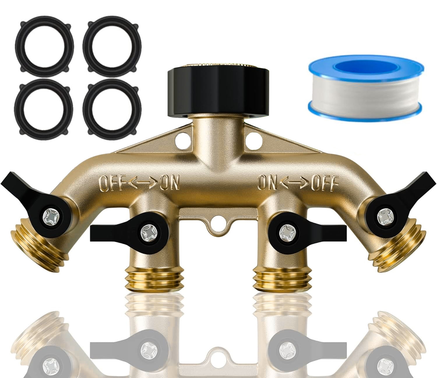 Hose Splitter- 4 Way Garden Hose Splitters, Heavy Duty Solid Brass 3/4" Water Hose Splitter ...