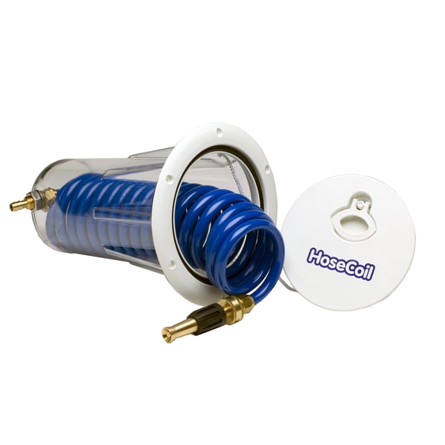 HoseCoil Flush Mount White Enclosure w/ 15' Blue Coiled Hose & Nozzle ...