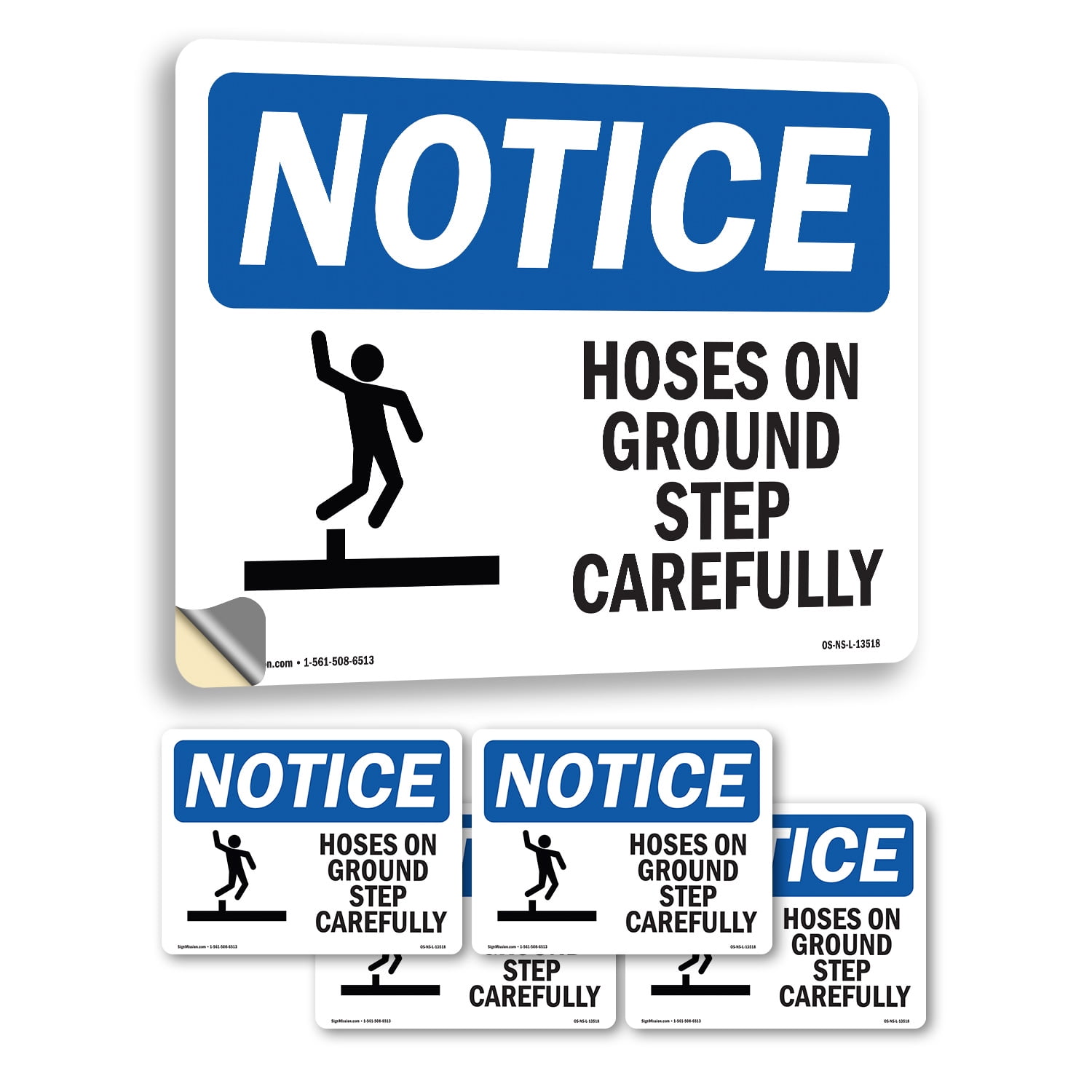 Hoses On Ground Step Carefully With Symbol OSHA Notice Vinyl Decal ...