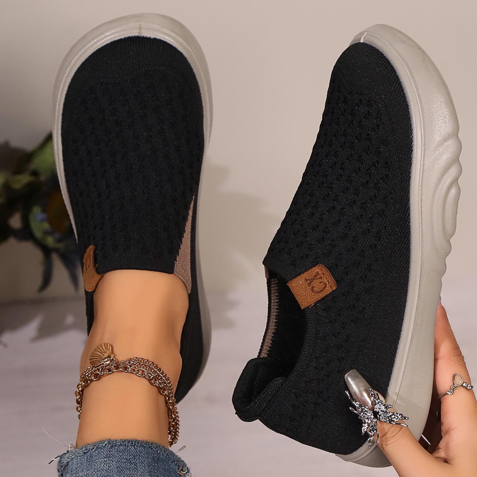 Hoshose Fall Flats for Women Wide Width Fashion Breathable Casual Mesh ...