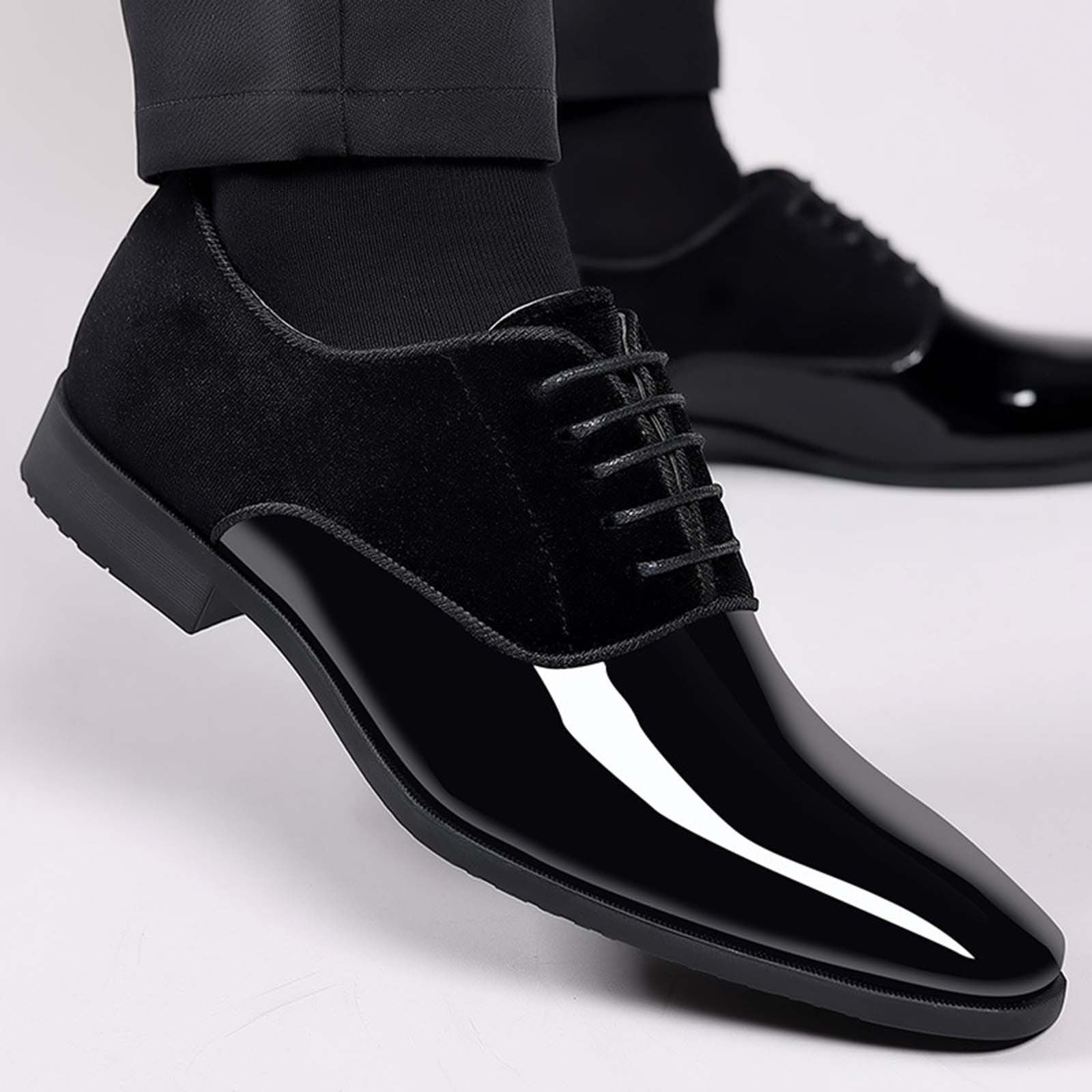 Hoshose Fashion Men's Dress Shoes Glossy Leather Lace Up Low Heel ...
