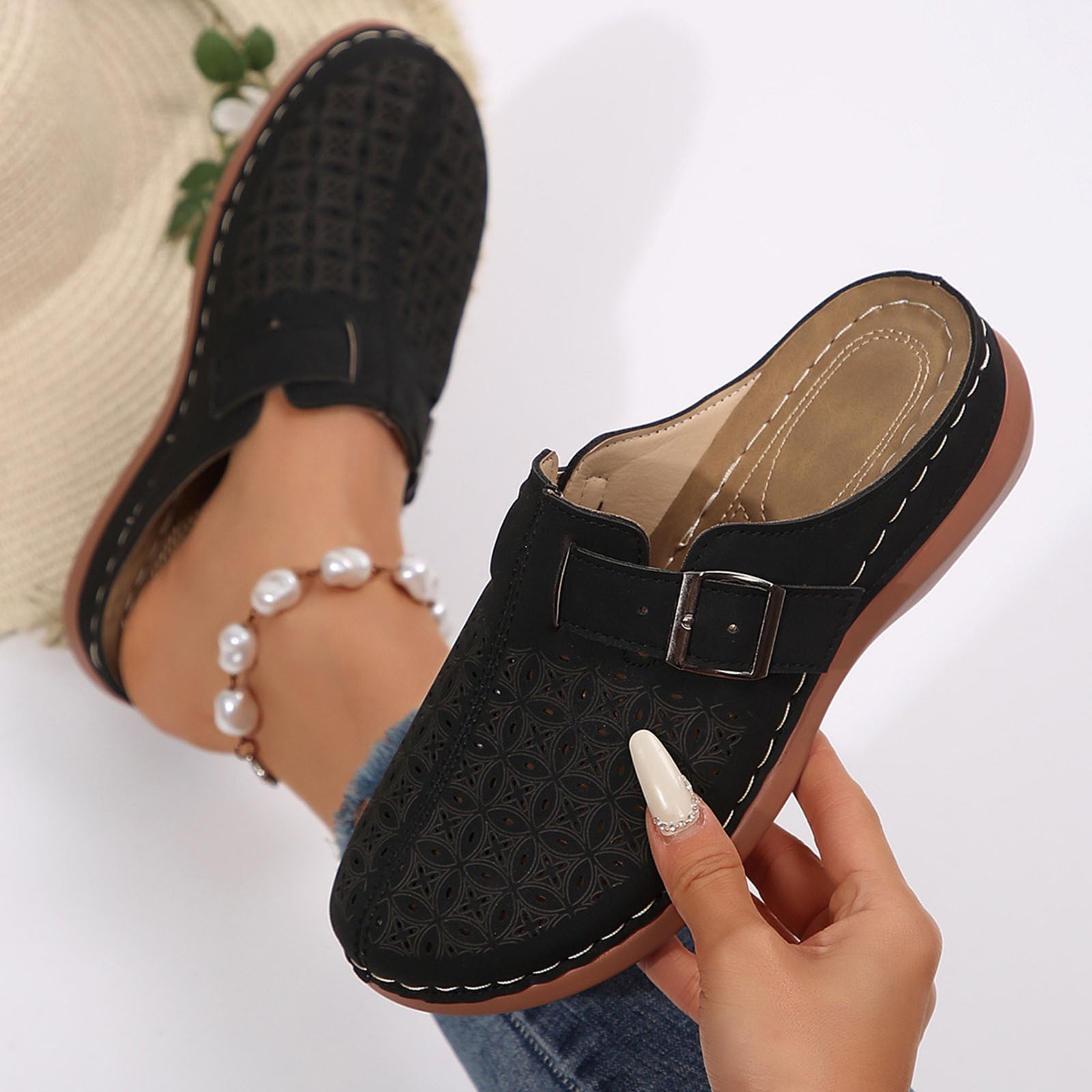 Hoshose New Summer Slide Wedge Slipper for Women Closed Toe Hollow Out ...