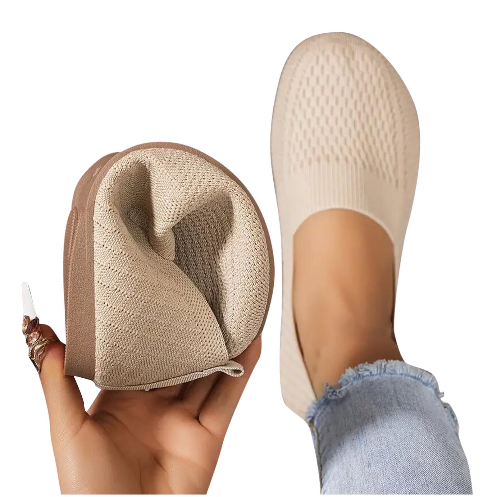 Wensltd Women Wide Width Square-Toe Knit Flats Breathable Shallow Color ...