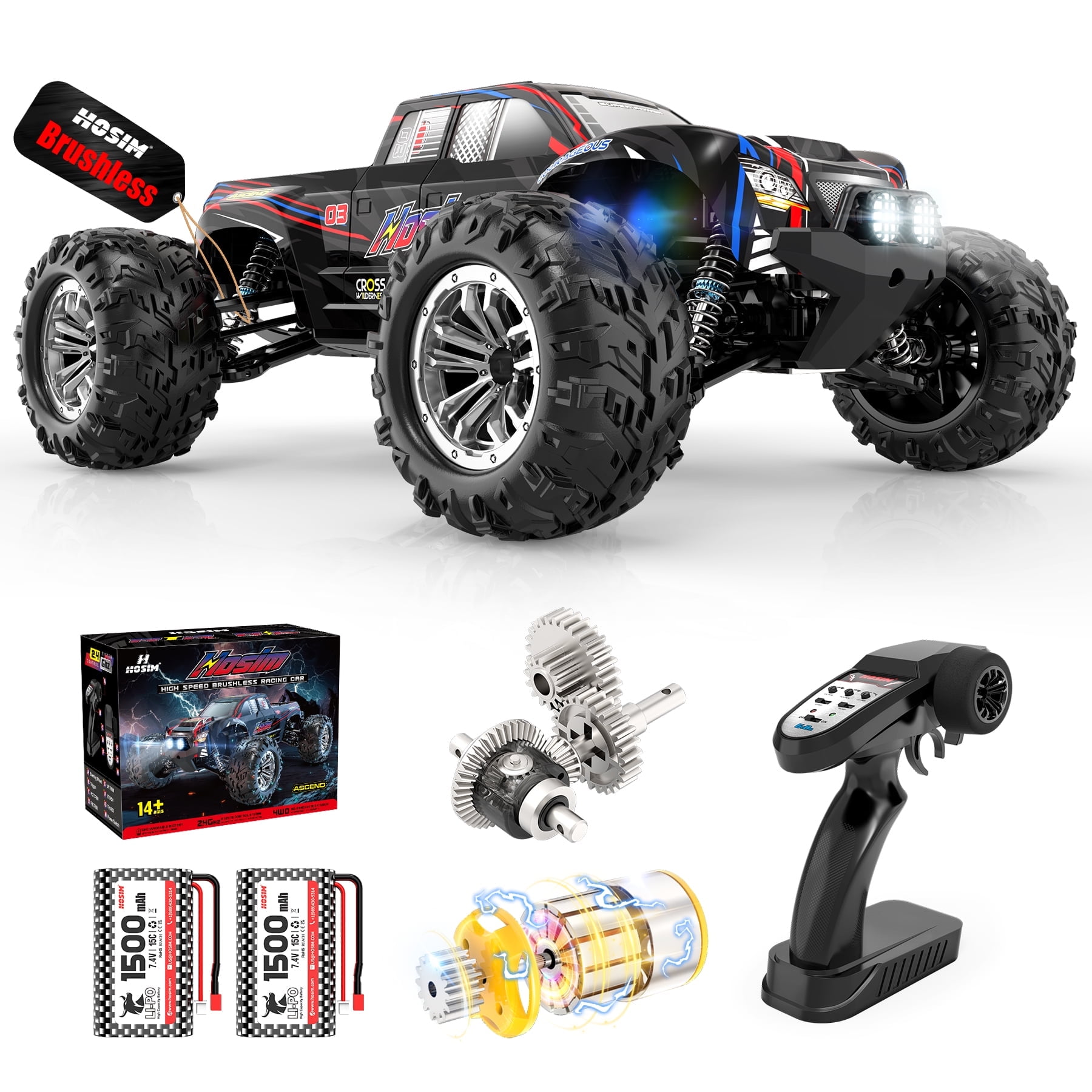 Hosim 1:10 Brushless RC Car, 4X4 All Terrain, 60+KMH, Waterproof Off ...