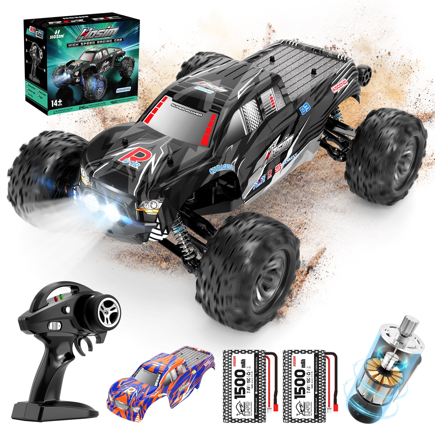 Hosim 1:10 Scale Remote Control Car, High Speed RC Car 48+ KMH,Large ... Hosim 1:10 Scale Remote Control Car, High Speed RC Car 48+ KMH,Large ...