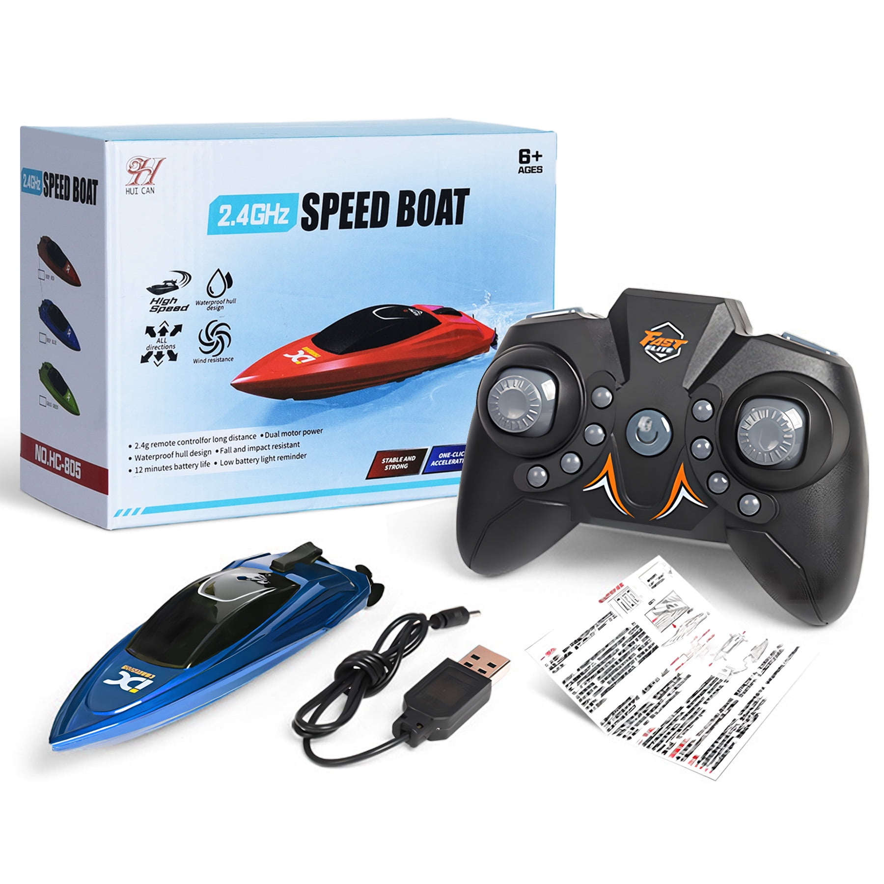 Hosim Mini Remote Control Boat RC Boat 2.4Ghz 360 Rotating bulit-in ...