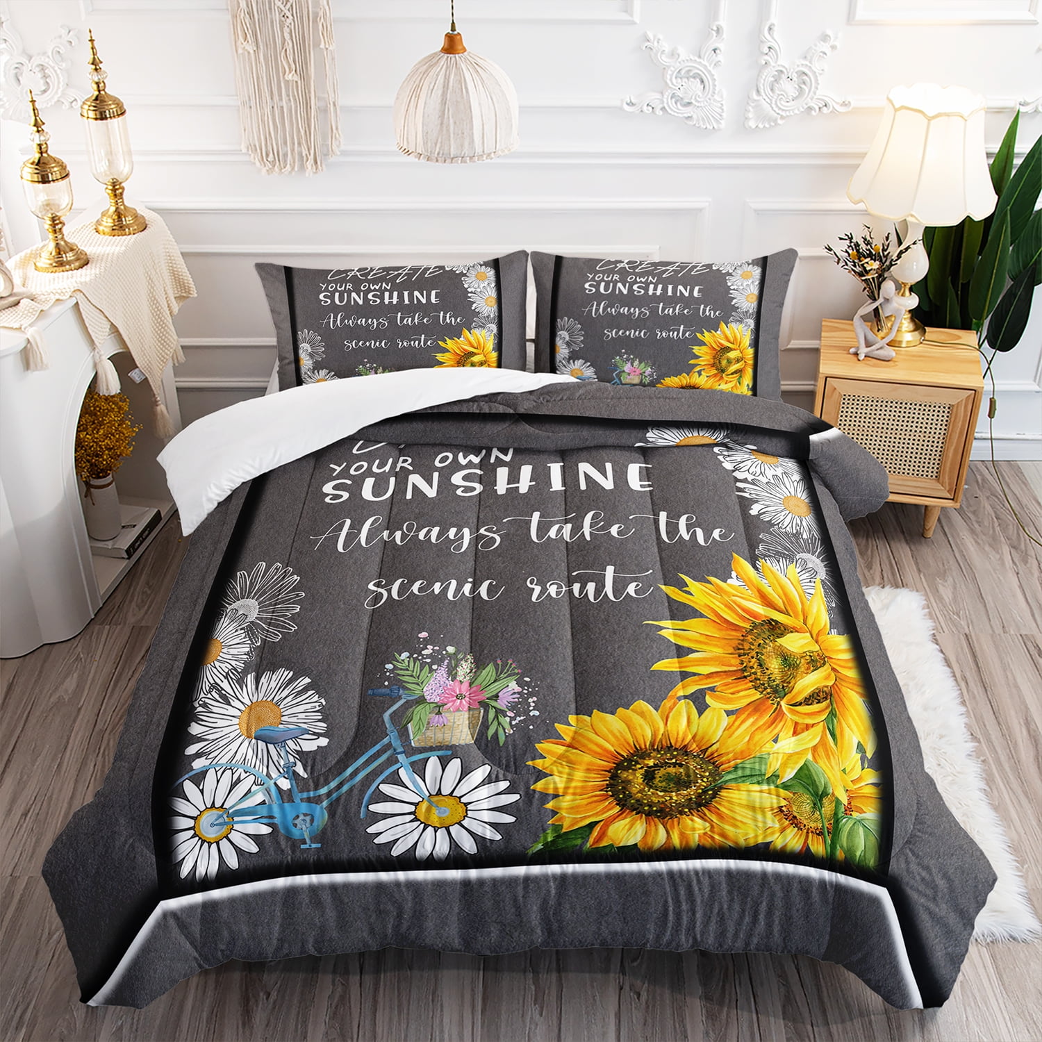 Hosima 3-Piece 3D Digital Printed Comforter Set,Beautiful Yellow ...