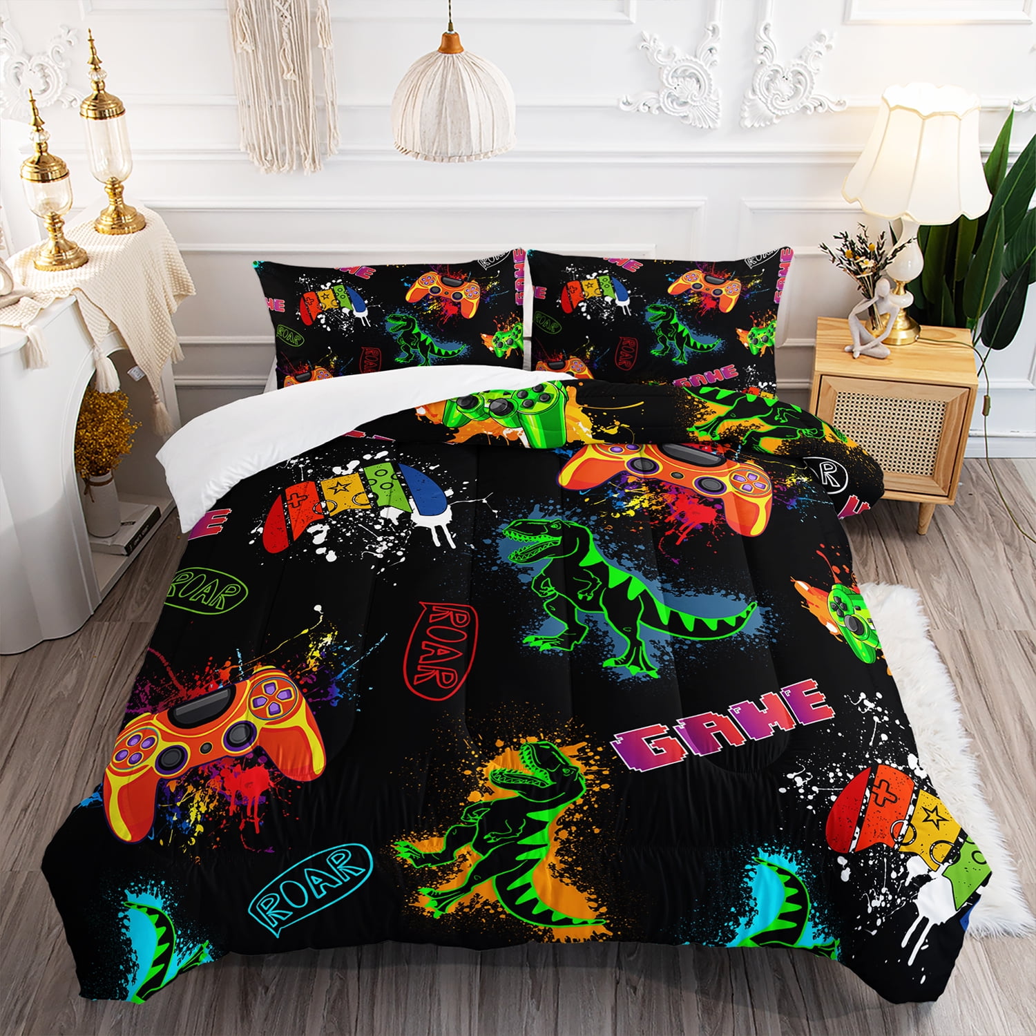 Hosima 3-Piece 3D Digital Printed Comforter Set ，Cartoon Dinosaur ...