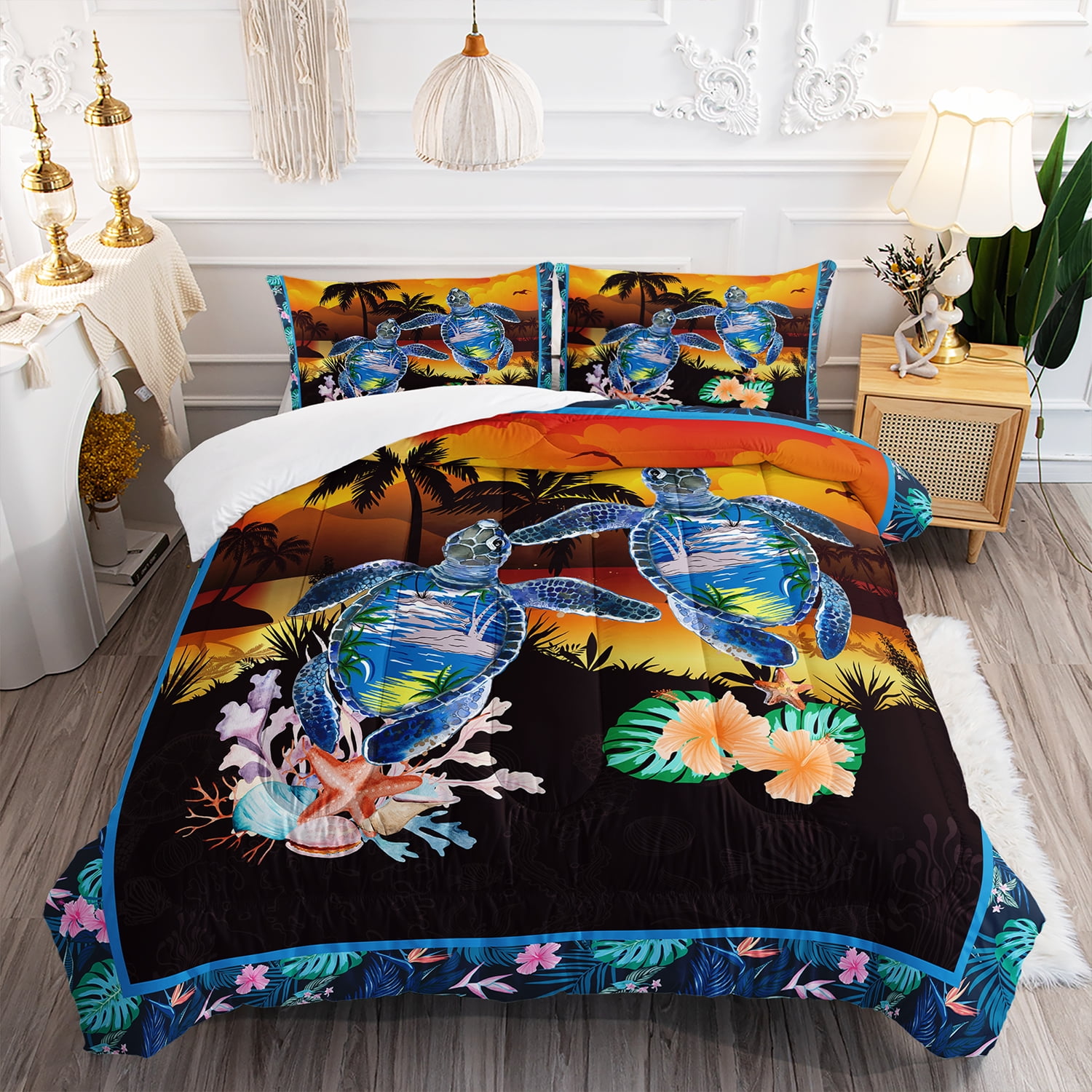 Hosima 3-Piece 3D Digital Printed Comforter Set ，Cute Turtle, Adult and ...