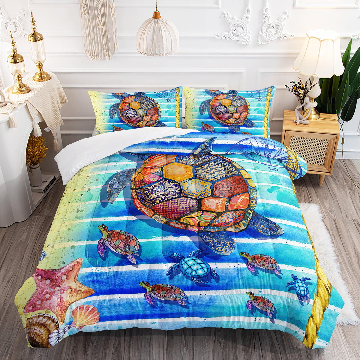 Hosima 3-Piece 3D Digital Printed Comforter Set ，Cute Turtle, Adult and ...