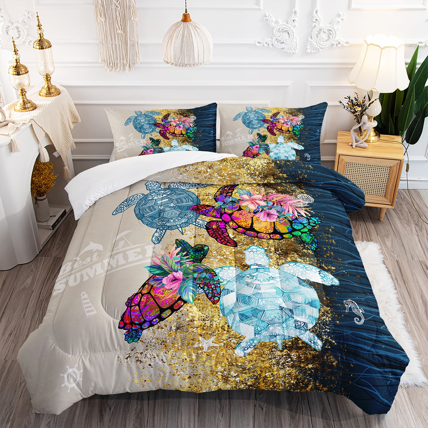 Hosima 3-Piece 3D Digital Printed Comforter Set ，Cute Turtle, Adult and ...