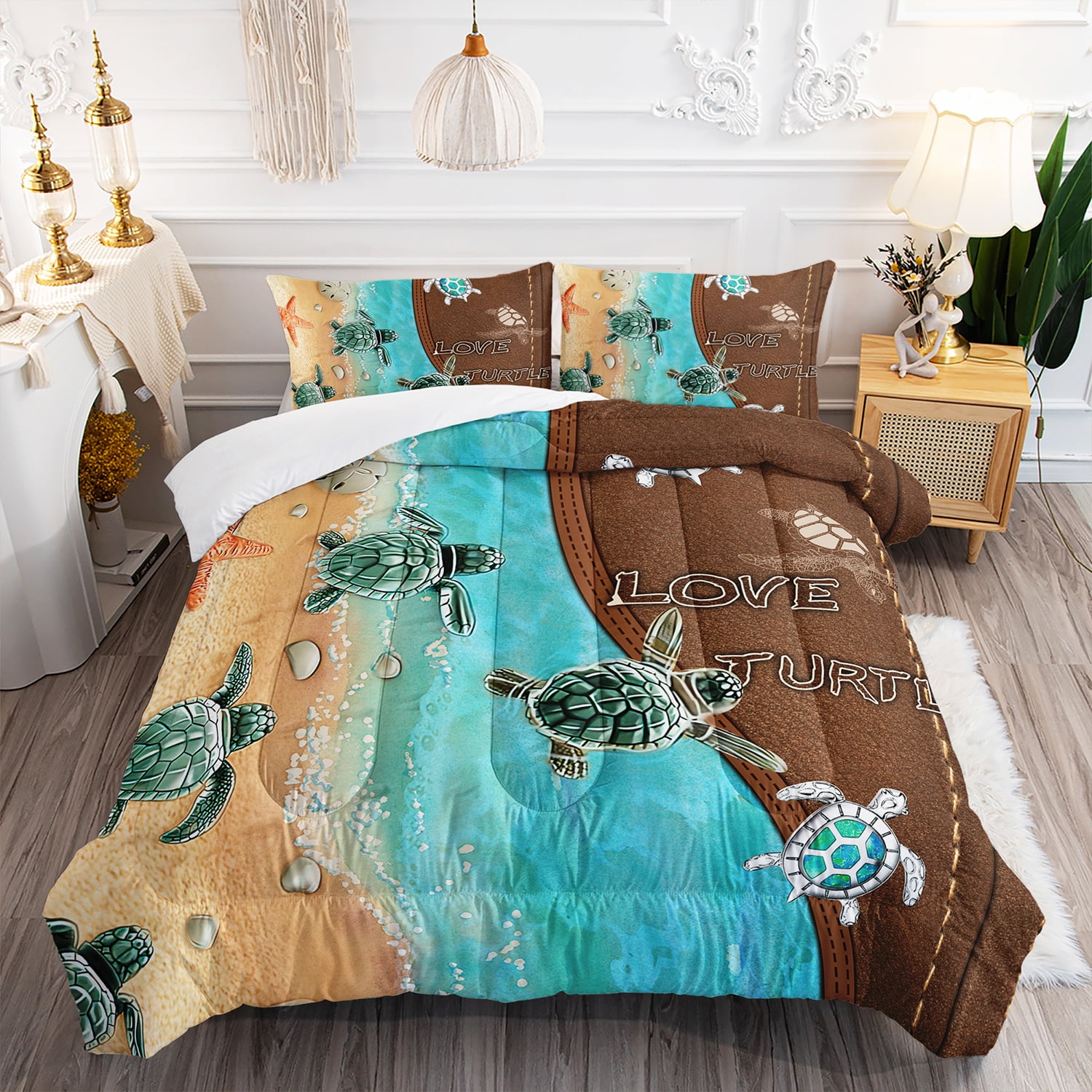 Hosima 3-Piece 3D Digital Printed Comforter Set ，Cute Turtle, Adult and ...