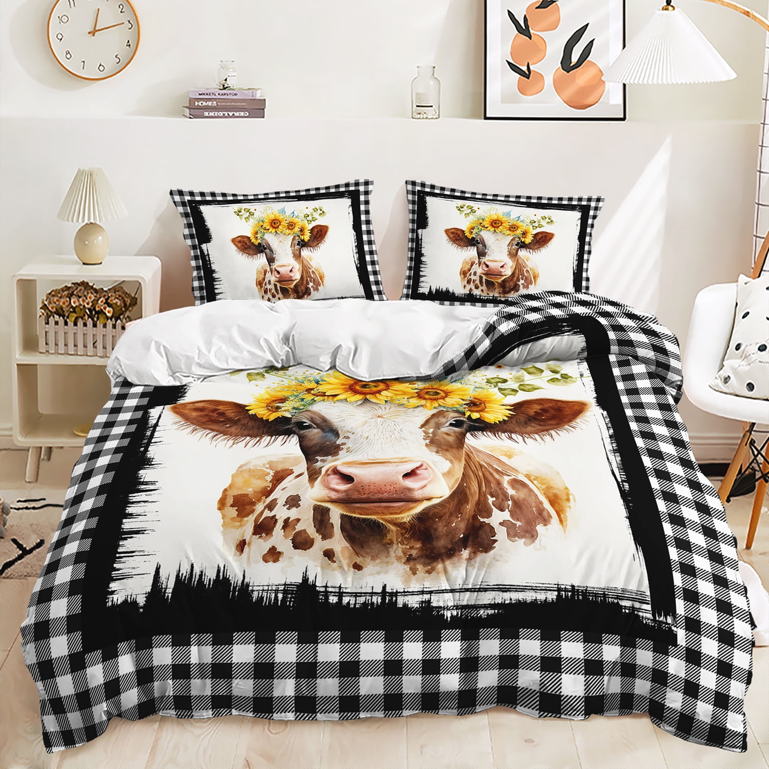 Hosima 3-piece 3D Digital Printed Duvet Cover,A Large Yellow Bull With ...