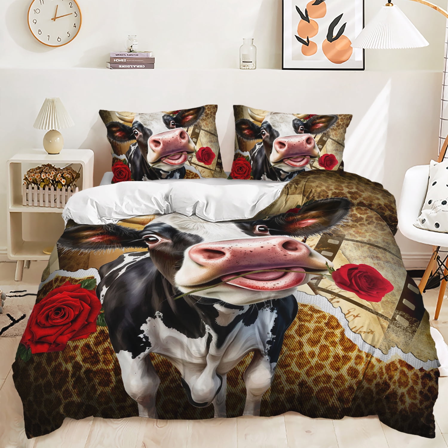 Hosima 3-piece 3D Digital Printed Duvet Cover,Old Yellow Cow And Black ...