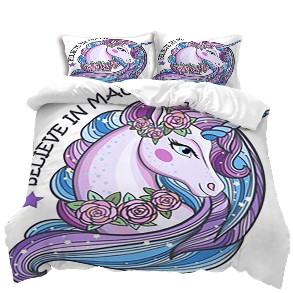 Hosima 3pcs 3D Digital Printed Duvet Cover Unicorn Design Double Size ...