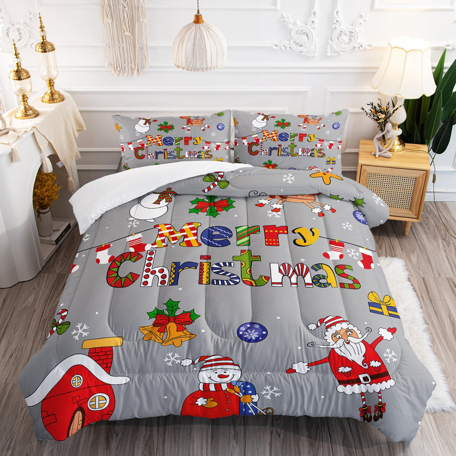 Hosima Three Piece Christmas Themed Printed Comforter Fine Fiber Soft ...