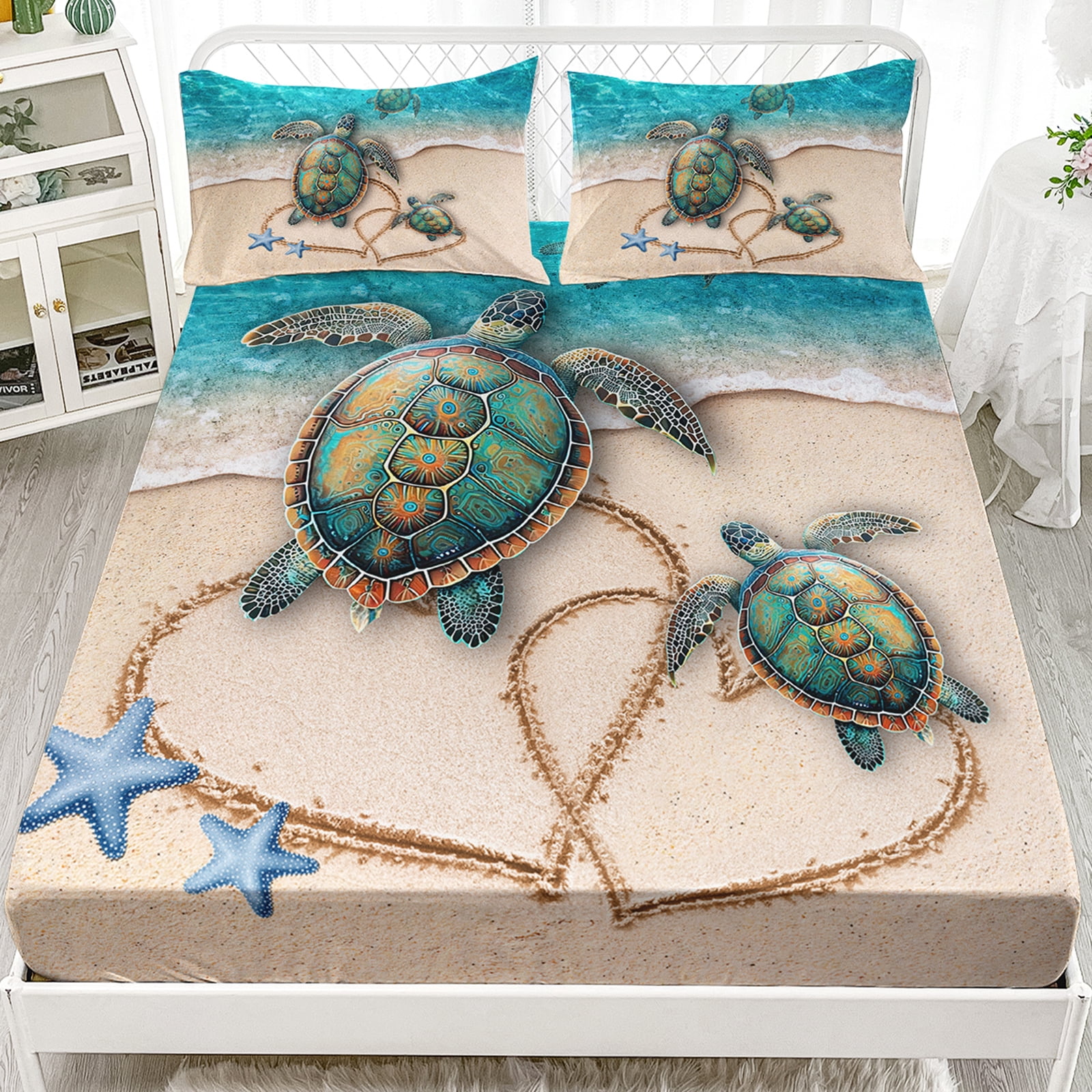 Hosima Three Piece Soft Microfiber Fitted Sheet, Turtle Series Fitted ...