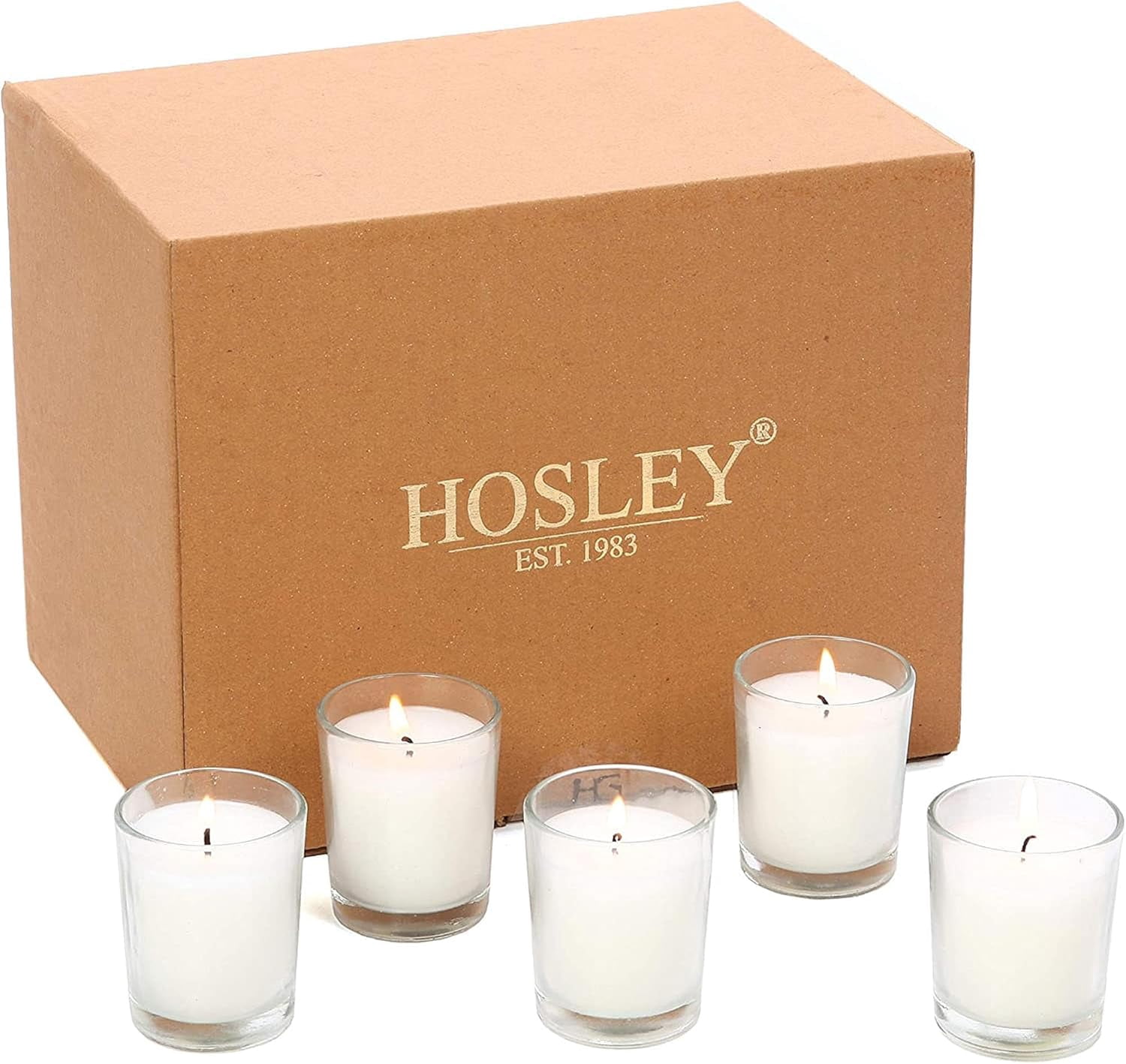 Hosley 20-Pack White Unscented Votive Candles in Clear Glass Holders ...