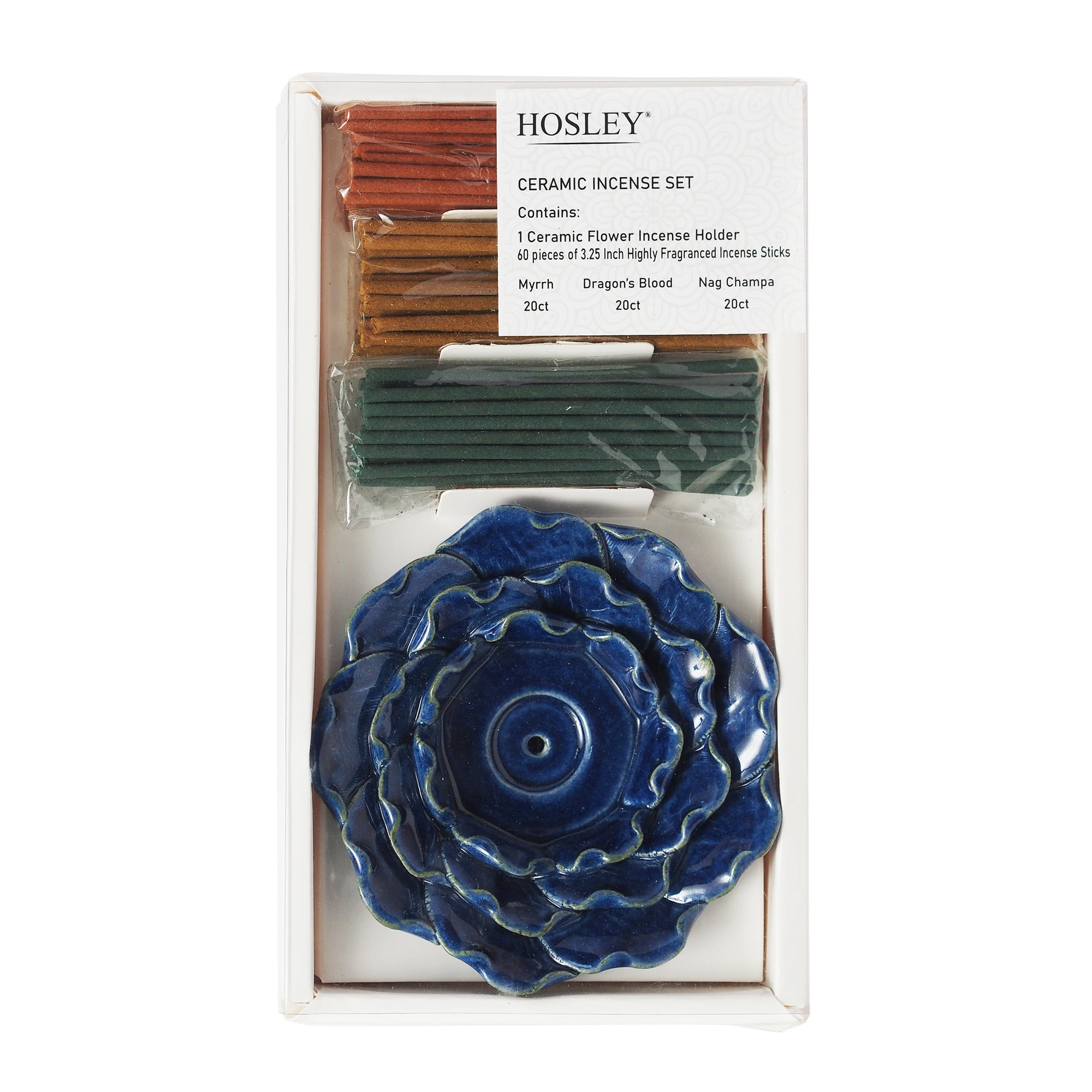 Hosley Dark Blue Ceramic Flower Incense Stick & Holder Set - Walmart.com