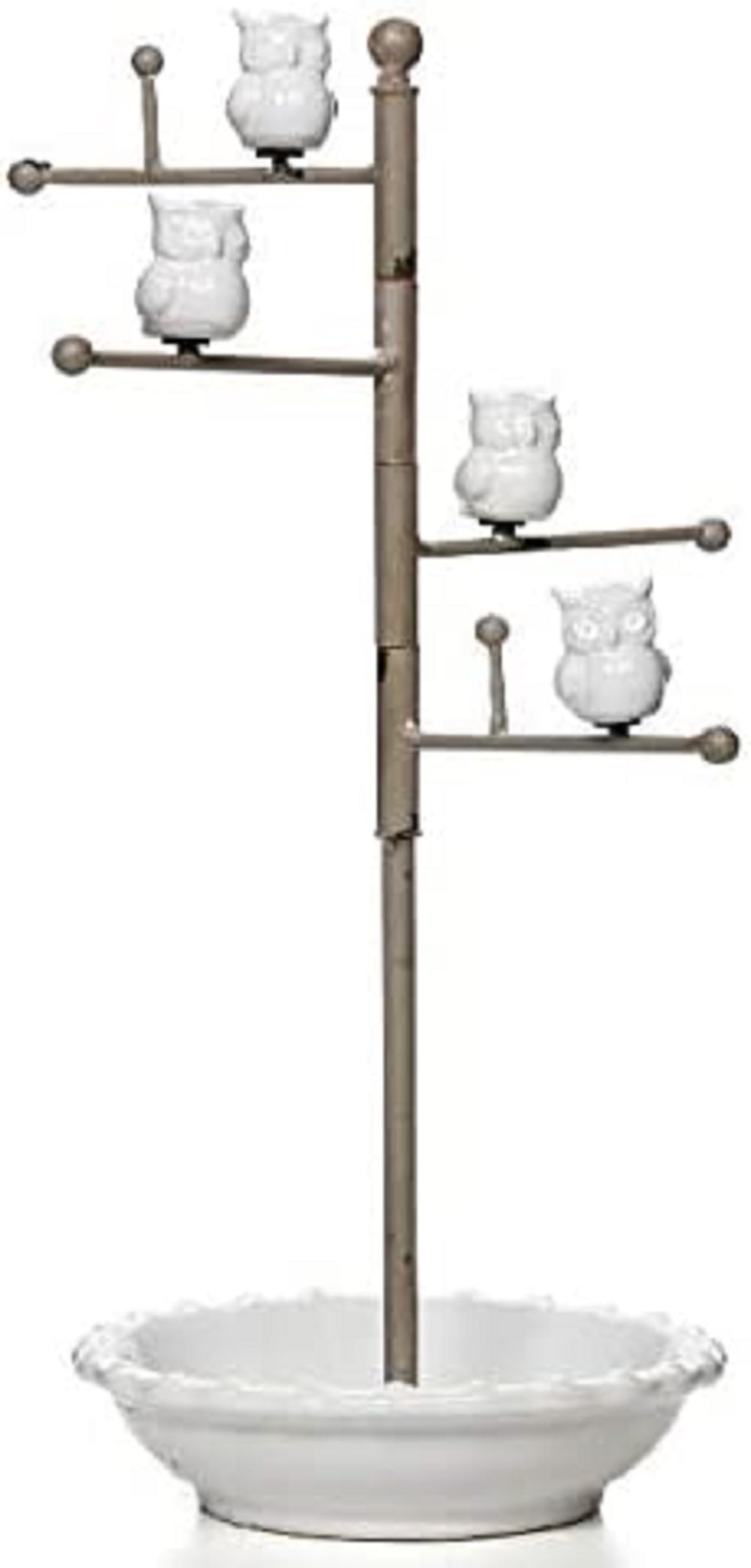 Hosley Decorative Tabletop White Ceramic Owl Jewelry Chain Ring ...